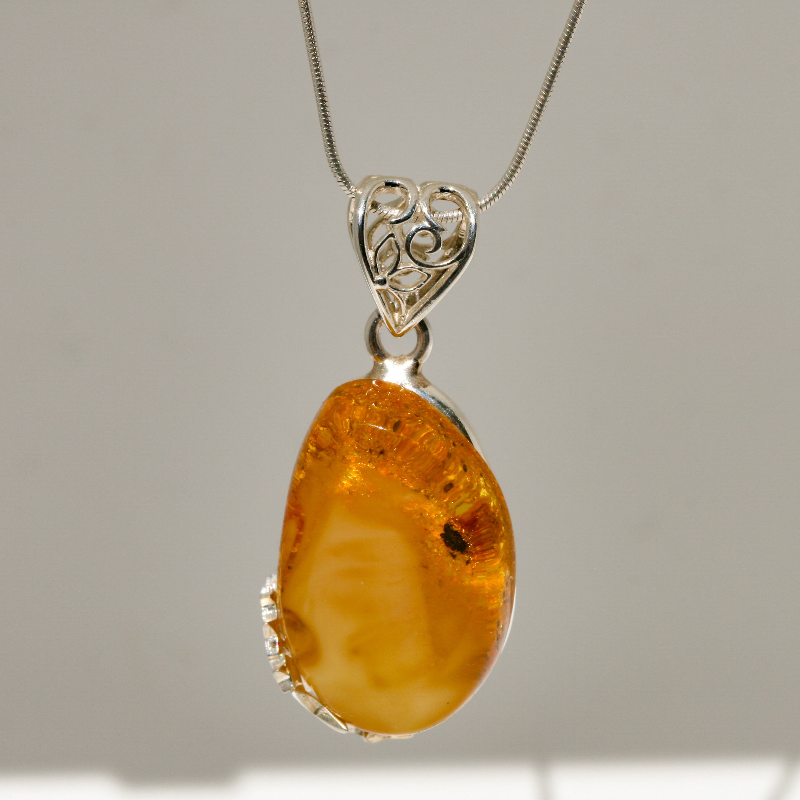 Adorable Butterscotch Amber Pendant. Sterling Silver Necklace, Milky ...