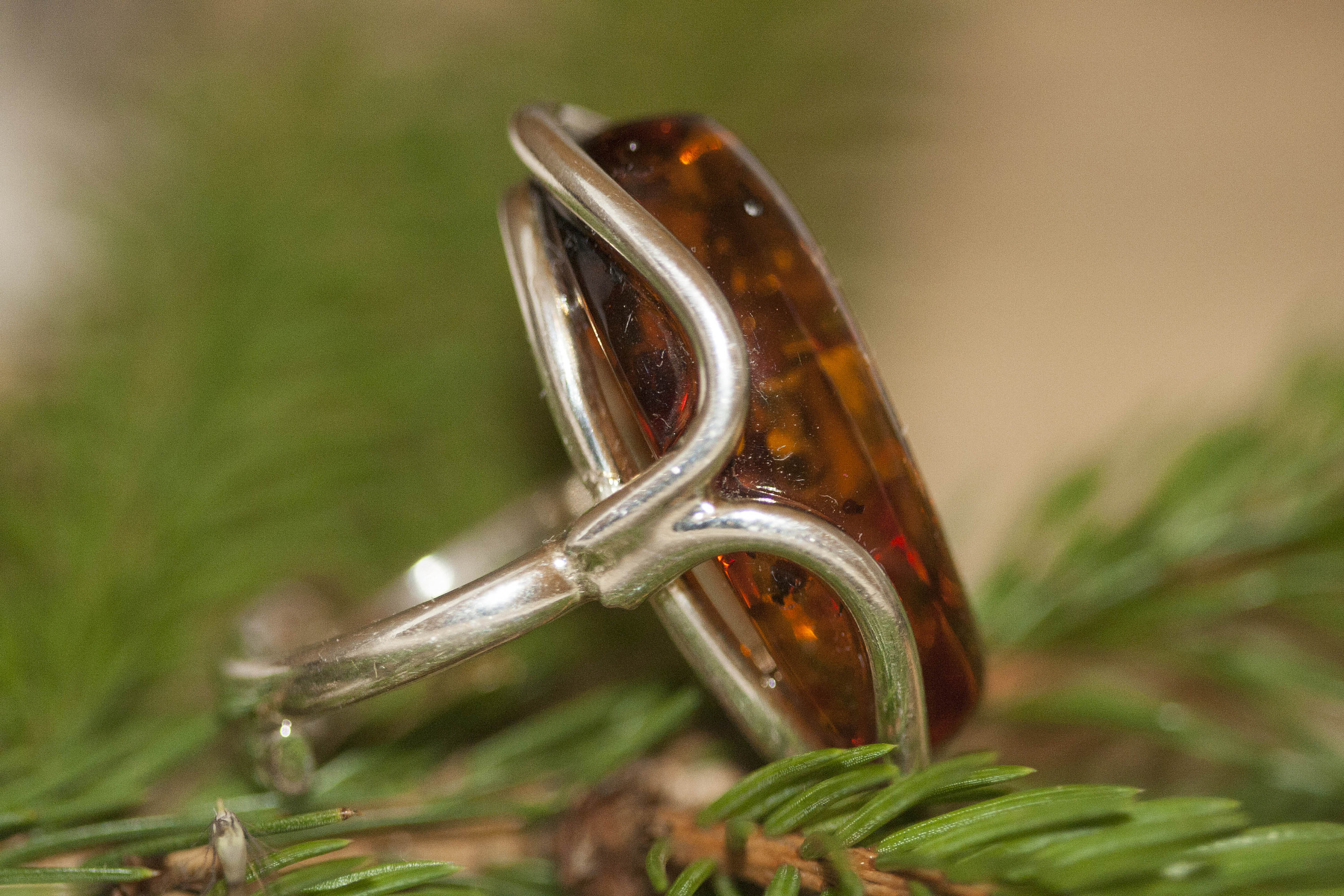 Baltic amber ring. Large, cognac amber & sterling silver, unique ring ...