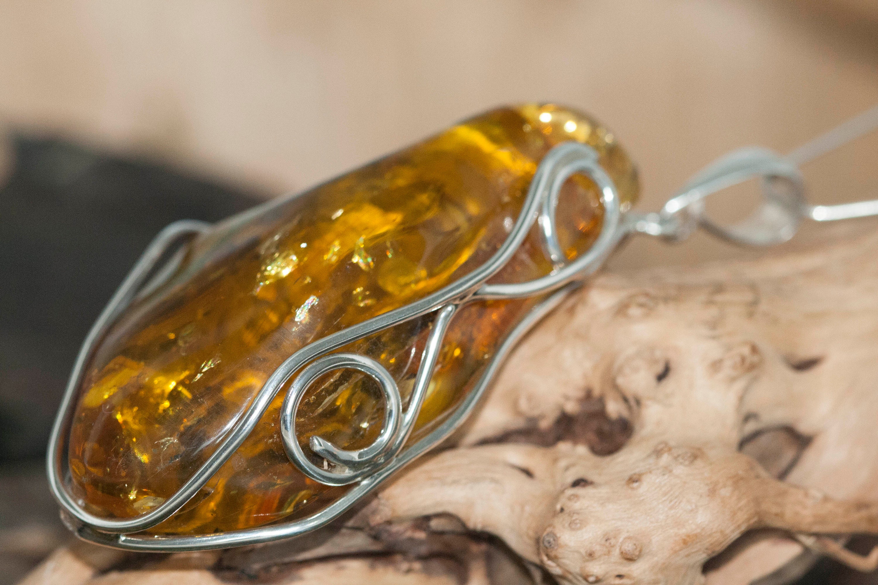 Large Amber Pendant in Sterling Silver. Amber necklace, silver pendant ...