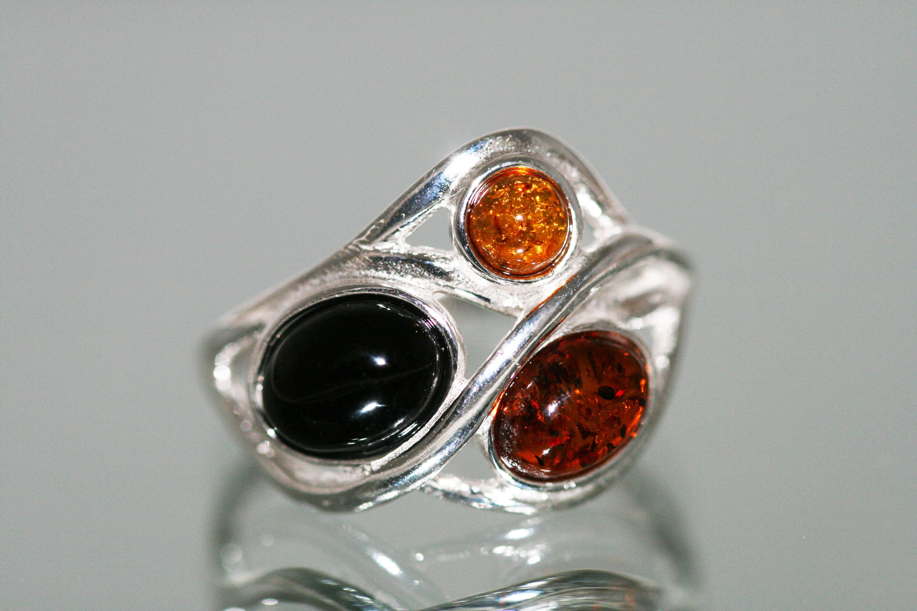 Splendid Whitby Jet and Amber ring. Sterling Silver Ring.Original ...