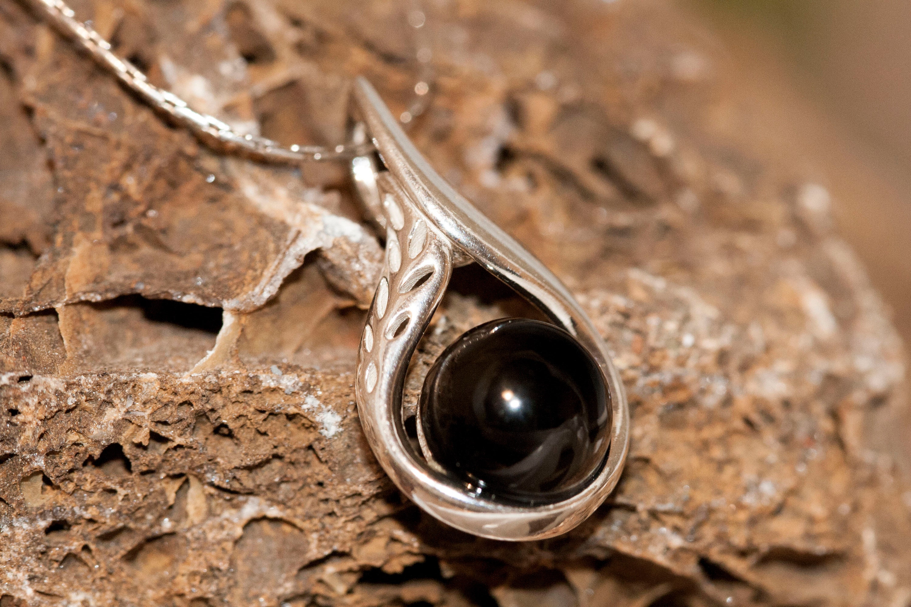 Whitby Jet Pendant. Sterling Silver Necklace, Original British ...