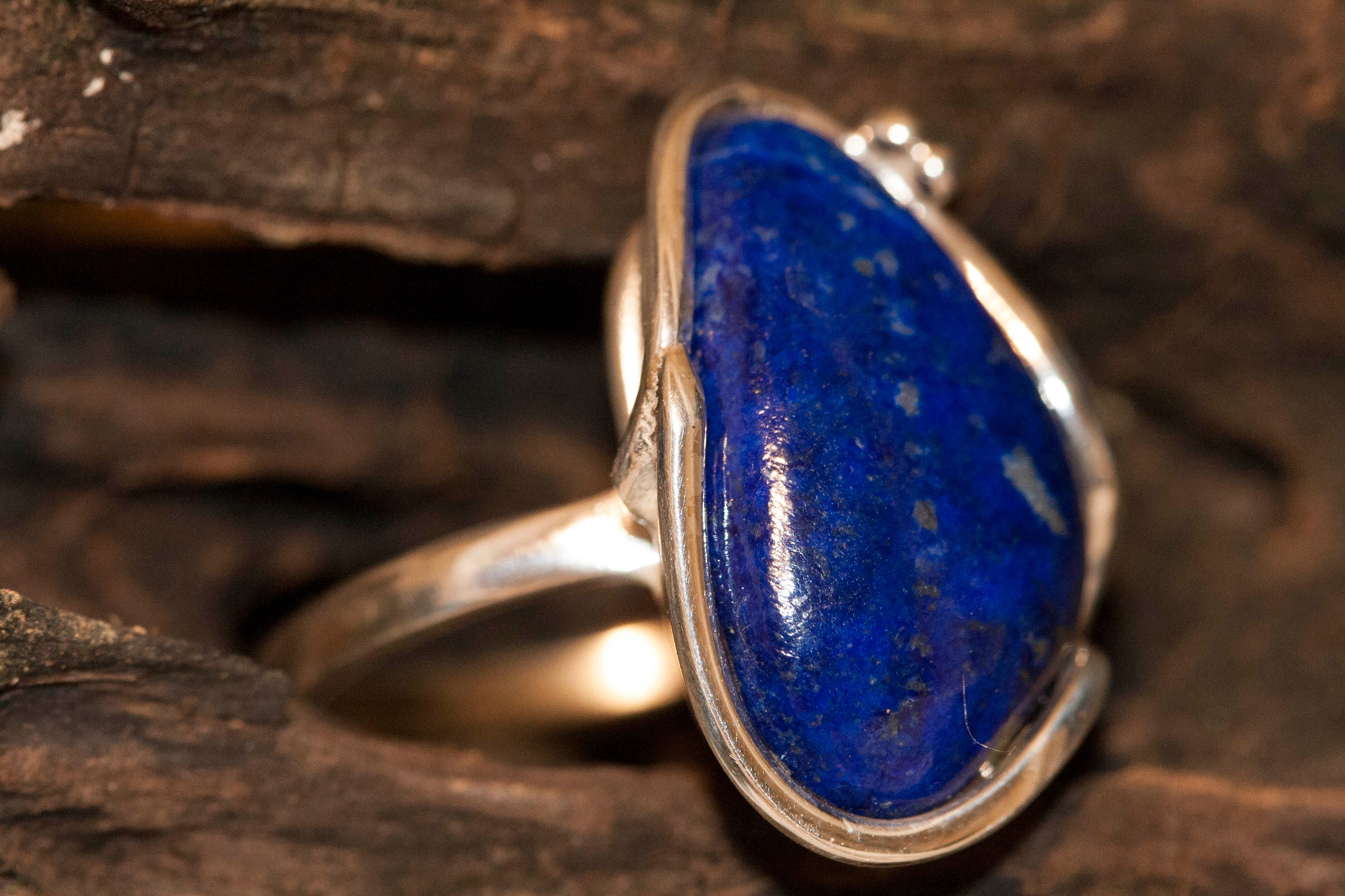 Statement Lapis Lazuli Ring fitted in Sterling Silver setting. Lapis ...
