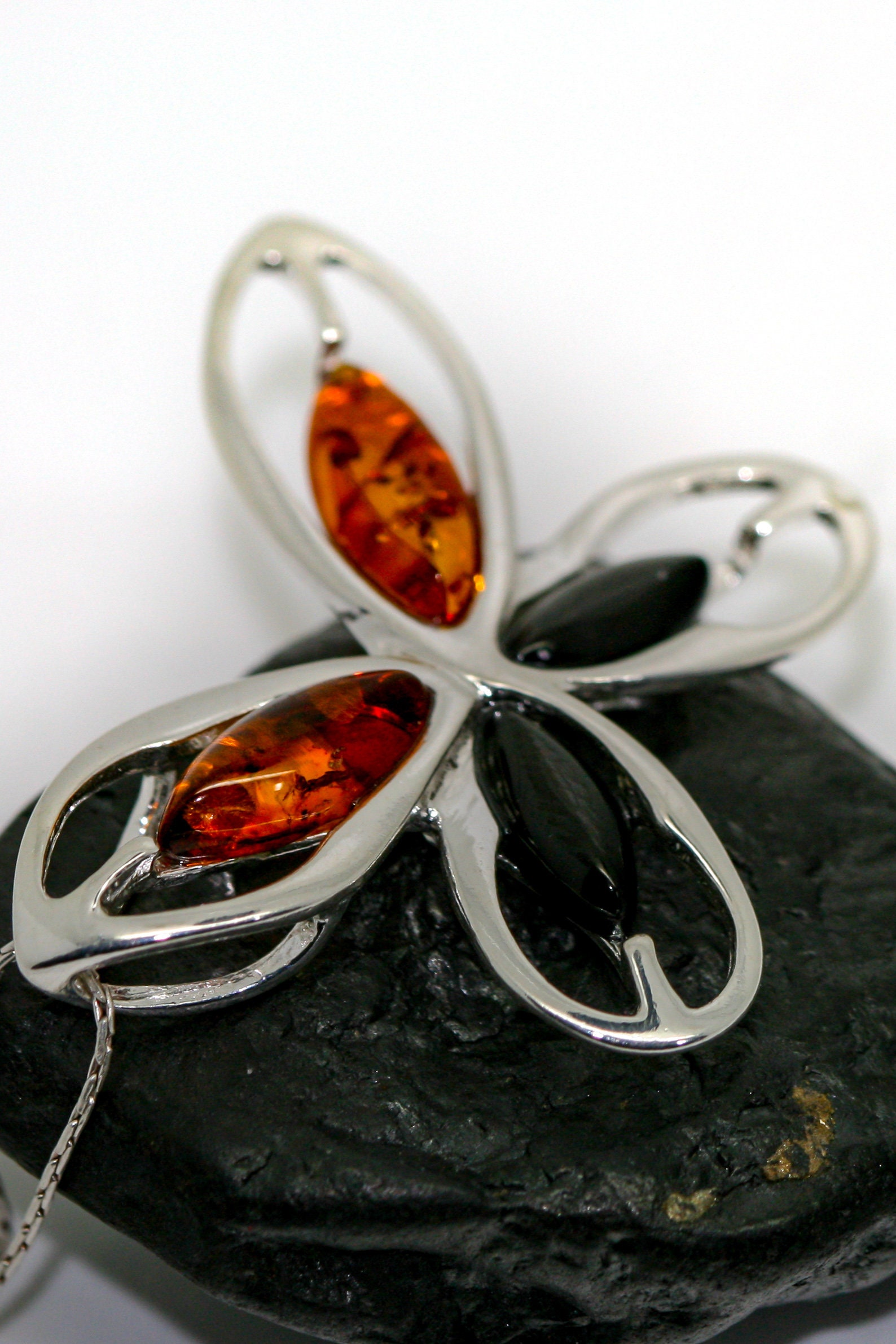 Whitby Jet and Amber pendant. Sterling Silver Pendant, British ...