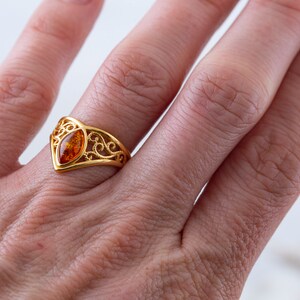 Baltic Amber Ring. Amber & Gold. Unique Ring. Celtic Design. Artistic ...
