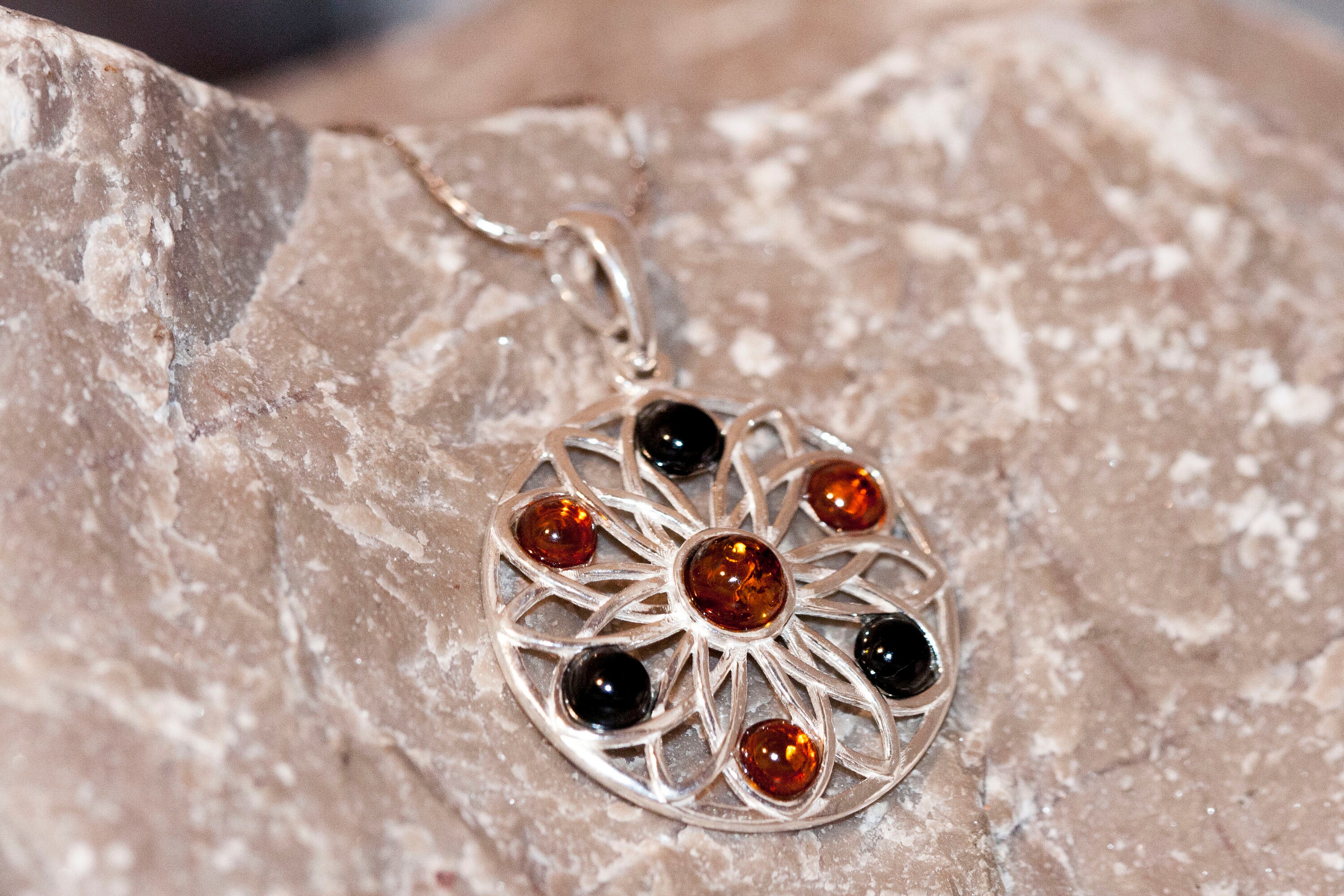 Whitby Jet and Baltic Amber pendant. Sterling Silver Pendant. British ...