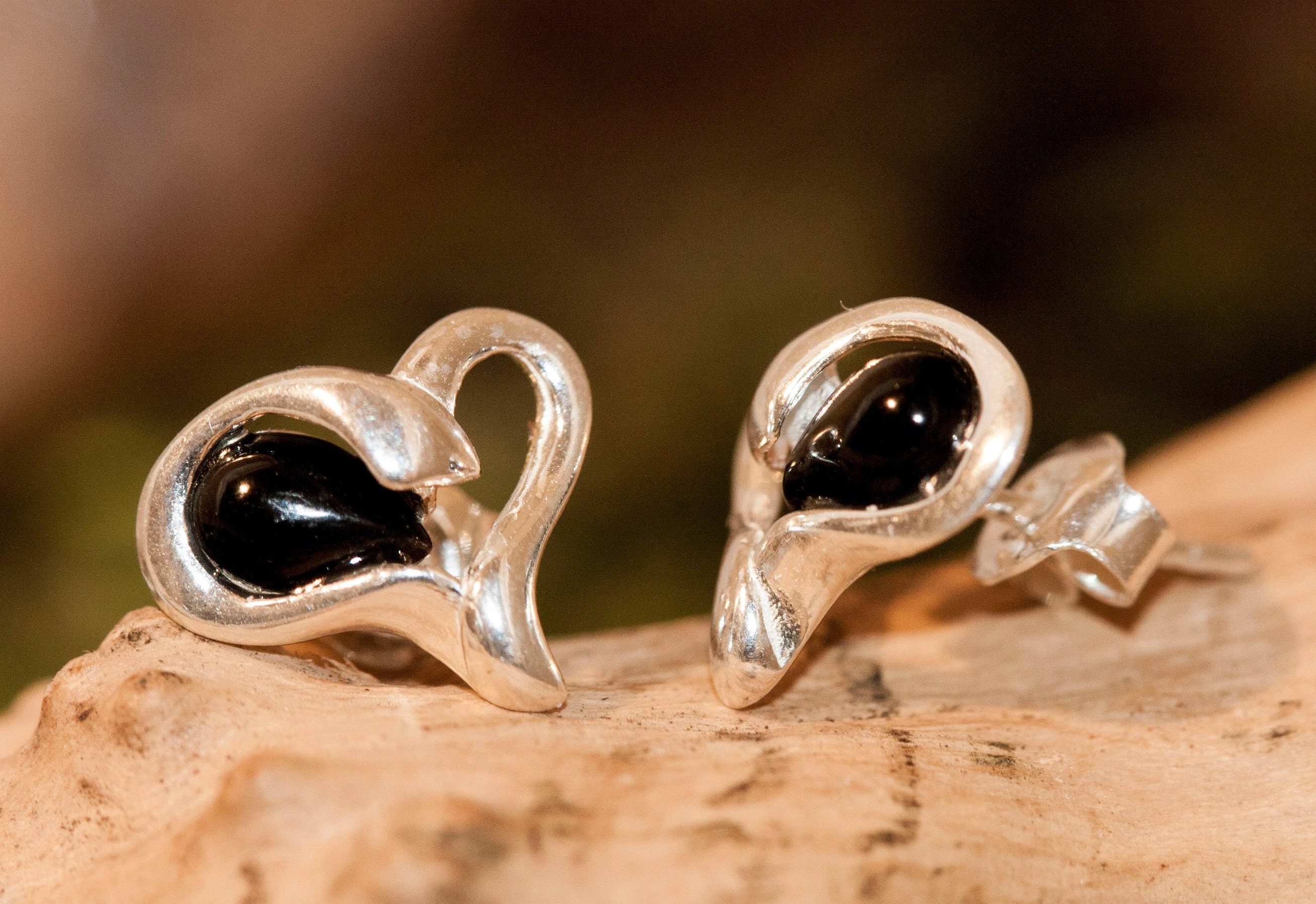 Whitby Jet Earrings. Sterling Silver. Heart shaped, British jewellery ...