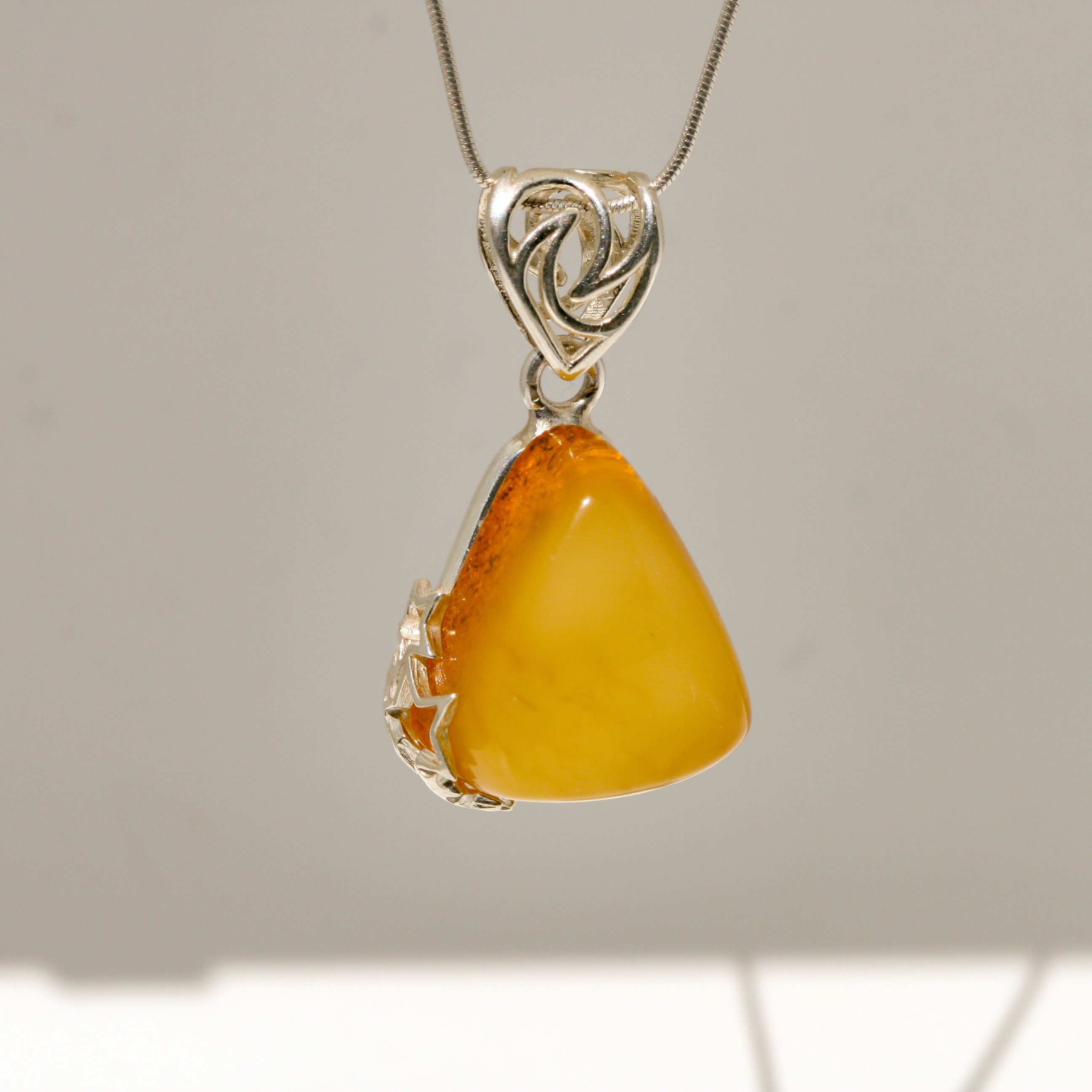 Pretty Butterscotch Amber Pendant. Sterling Silver Necklace, Milky ...