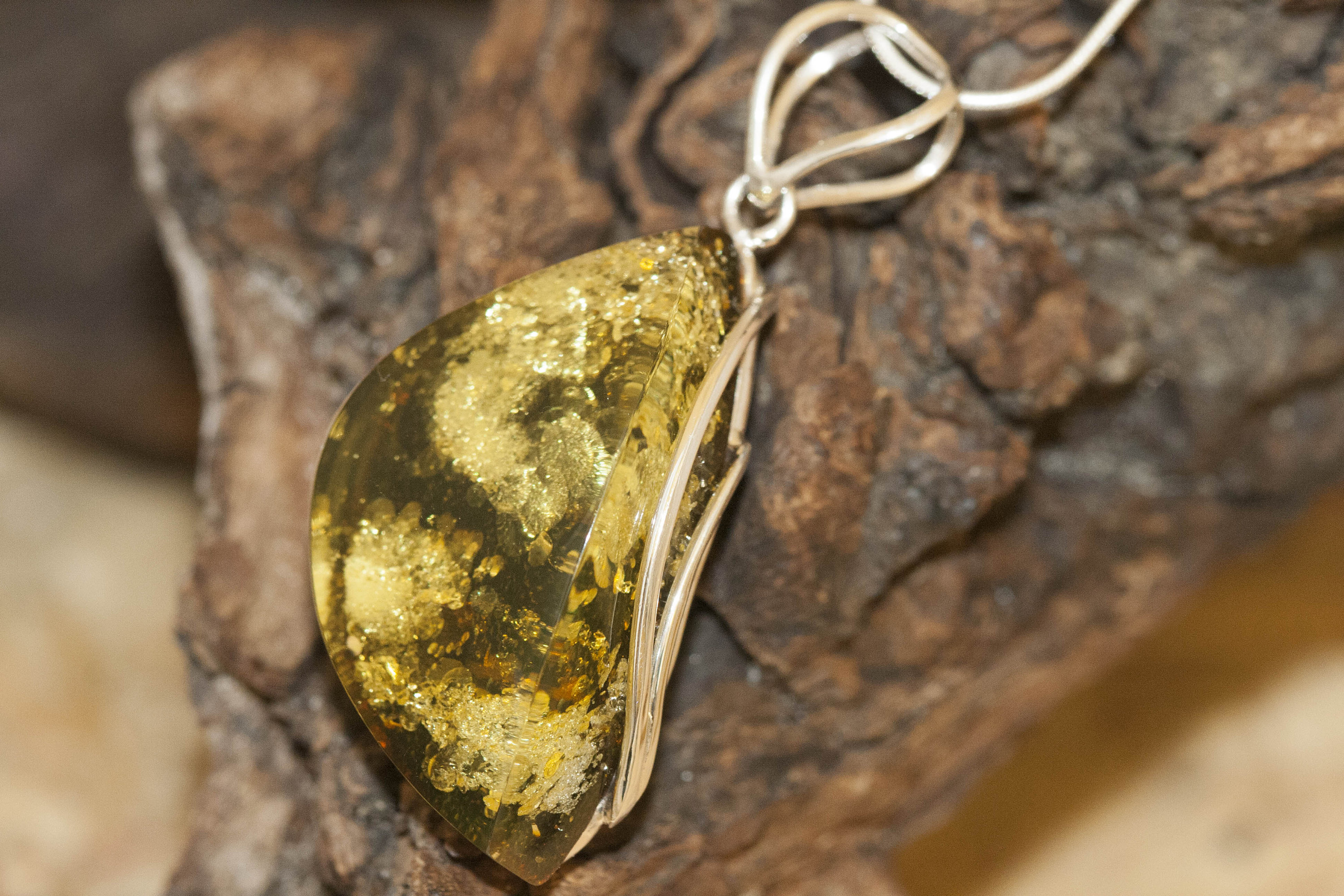 Green Amber Pendant in Sterling Silver. Amber necklace, silver pendant ...