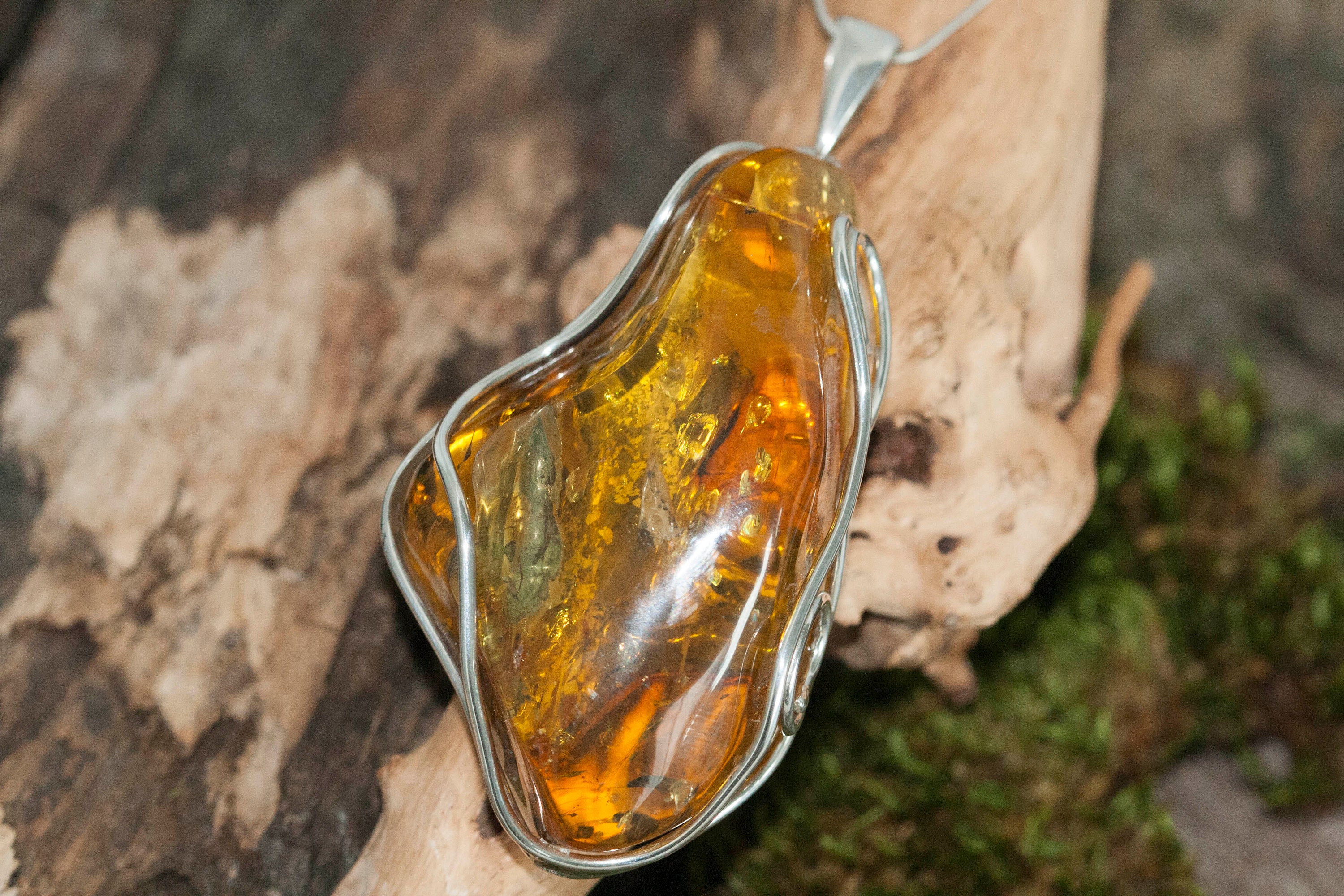 Large Amber Pendant in Sterling Silver. Amber necklace, silver pendant ...