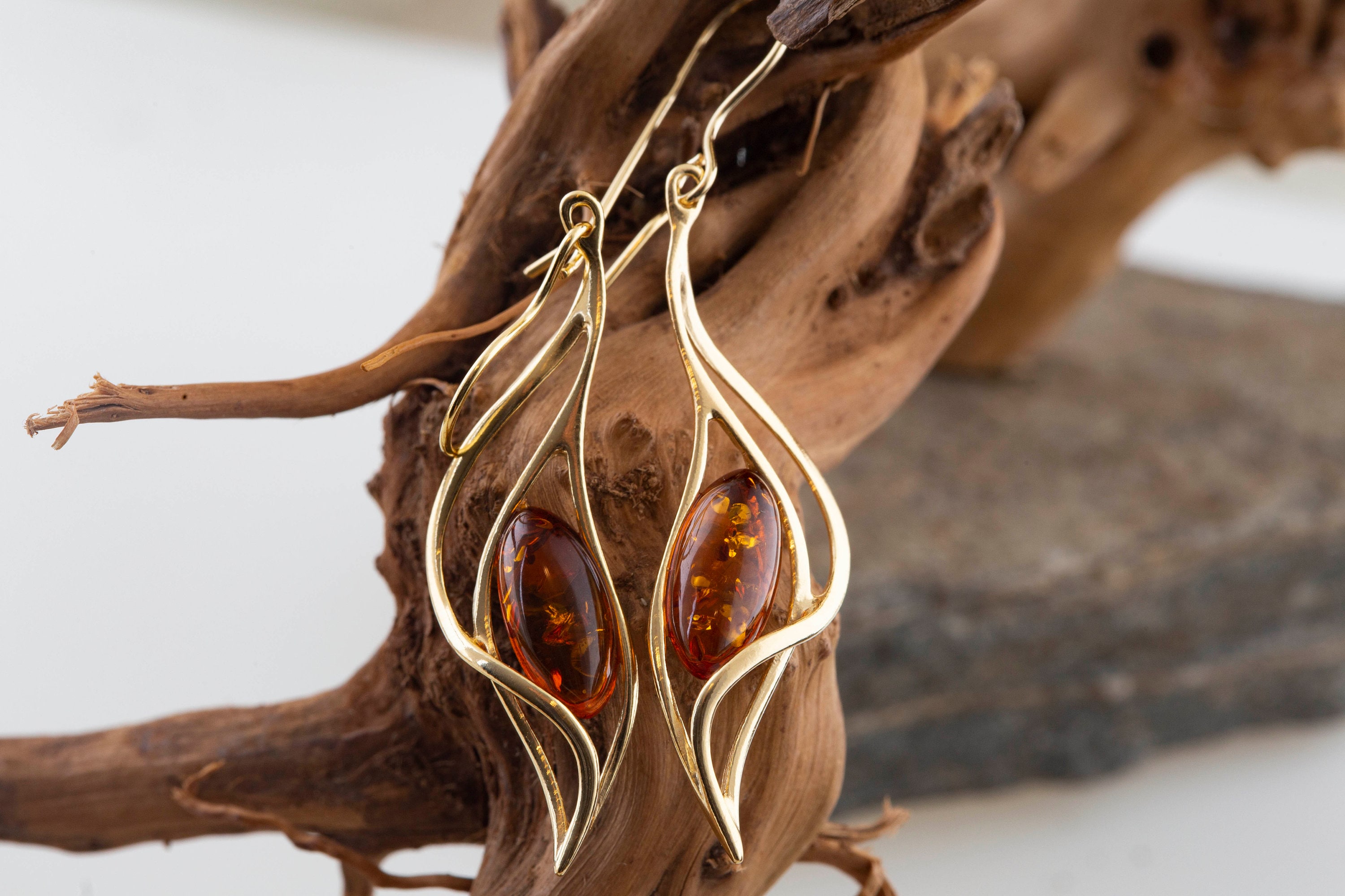 Amber & Gold. Dangle amber earrings. Gold earrings. Contemporary. Amber ...