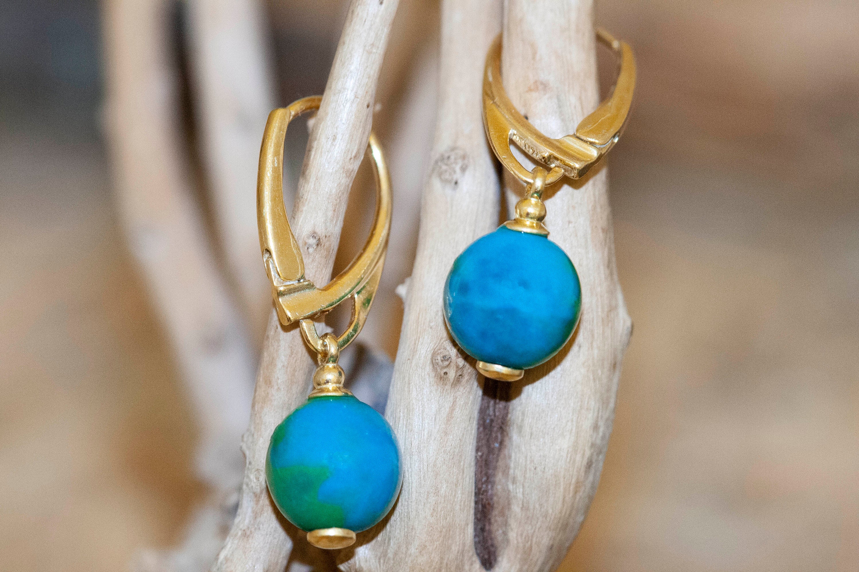 Chrysocolla & Gold. Drop earrings. Designer jewelry. Contemporary ...