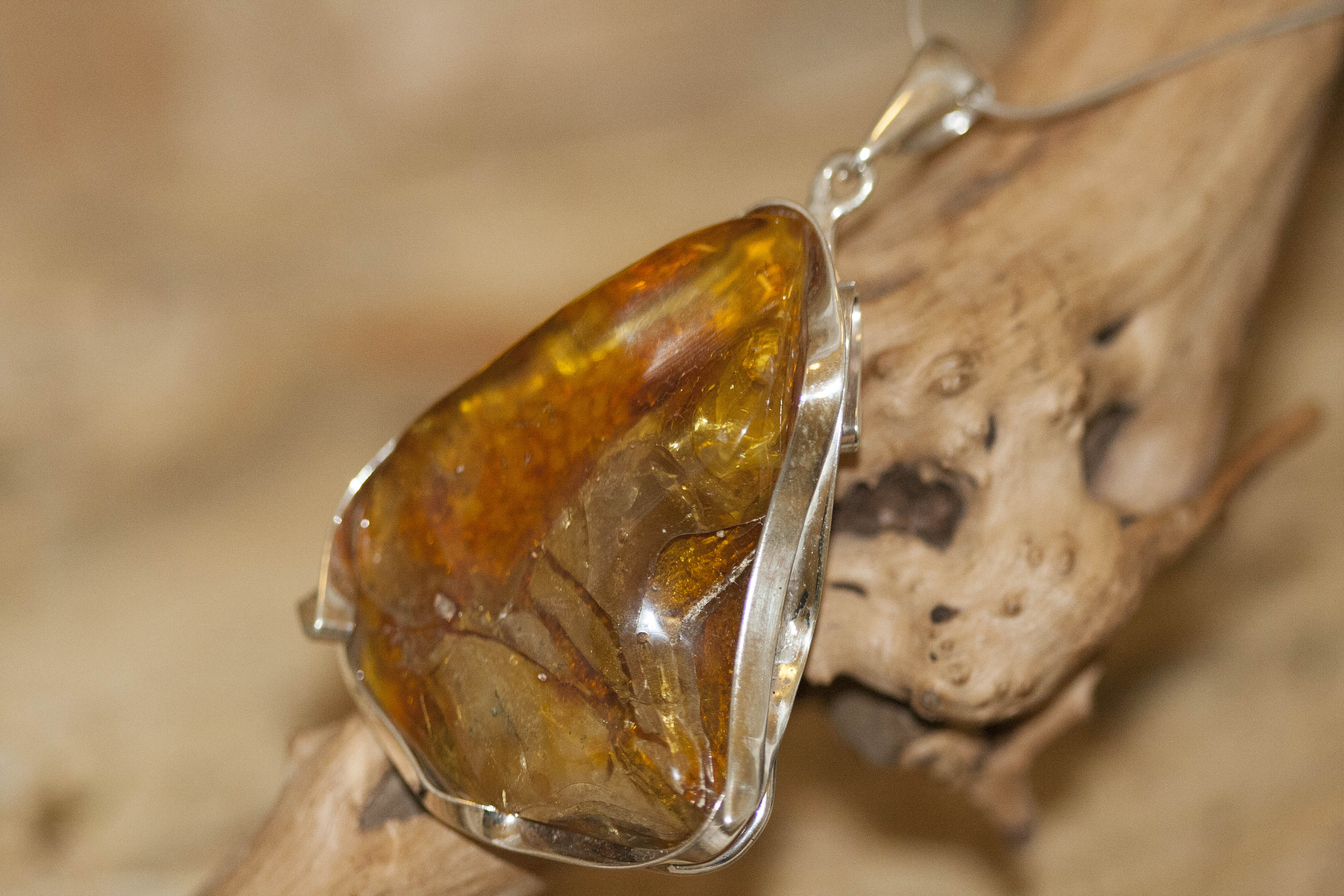 Large Amber Pendant in Sterling Silver. Amber necklace, silver pendant ...