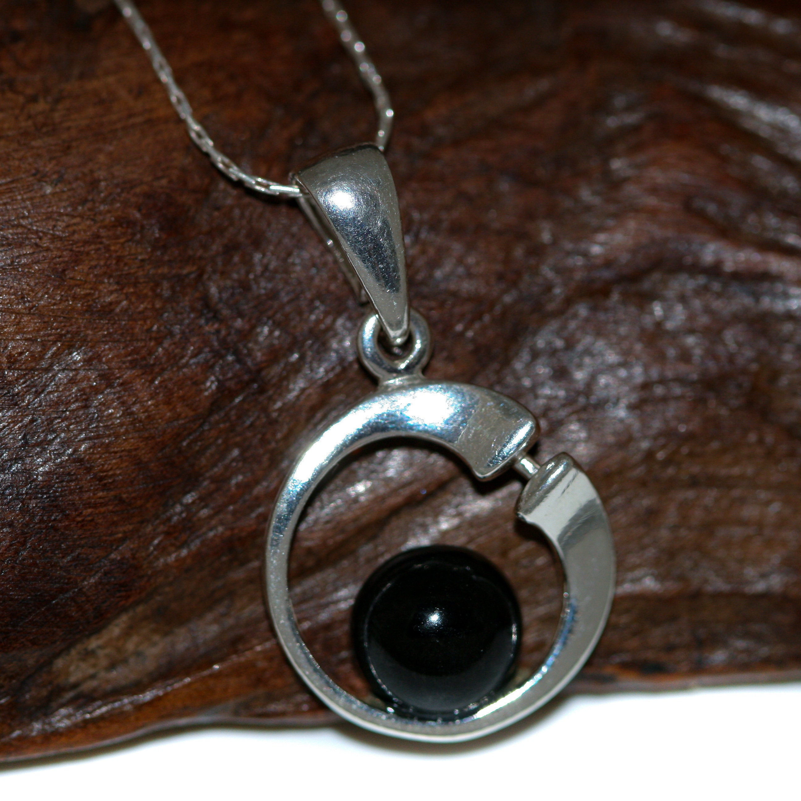 Classic Whitby Jet Pendant. Sterling Silver Necklace, Original British ...