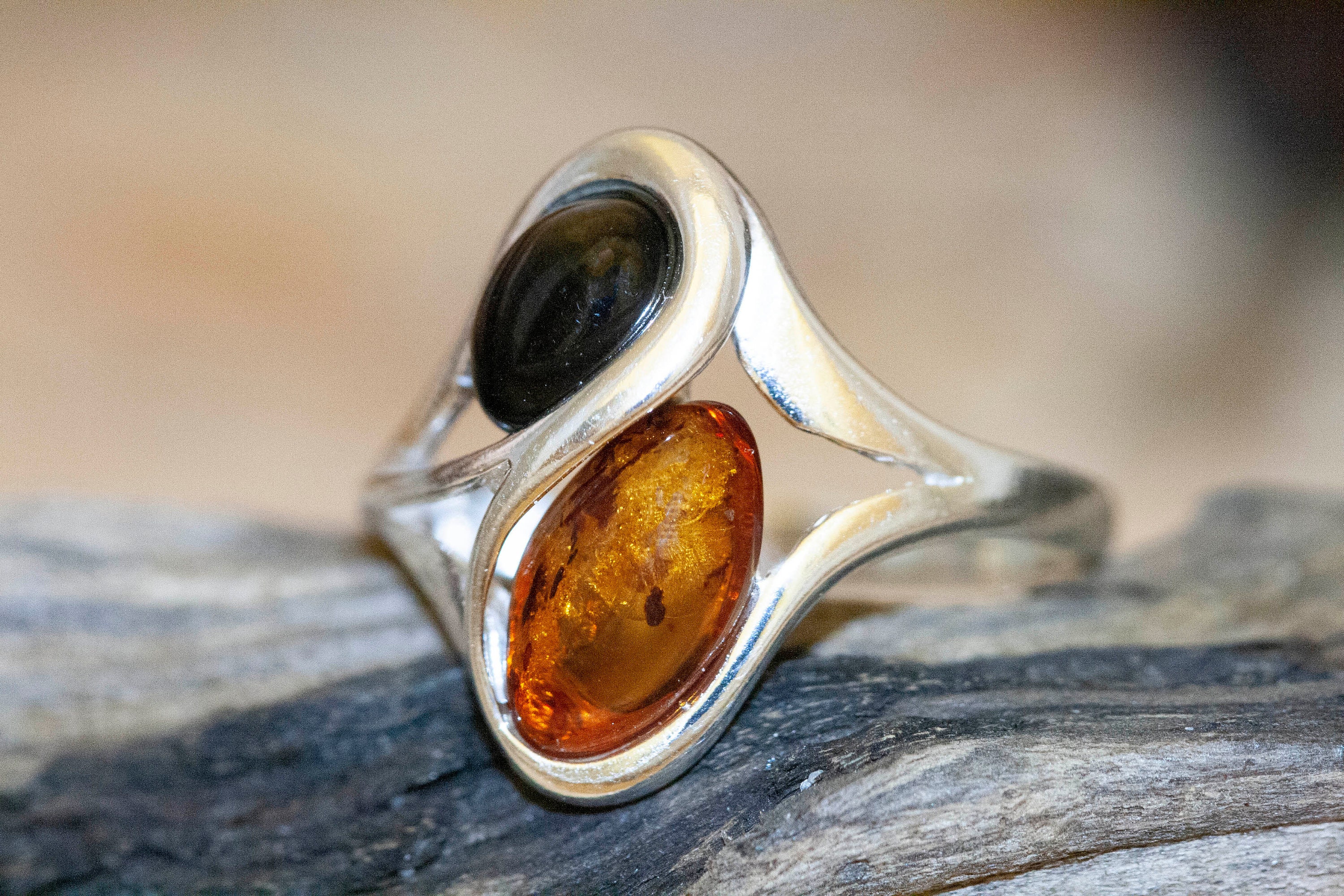 Whitby Jet and amber ring. Sterling silver setting. Perfect gift ...