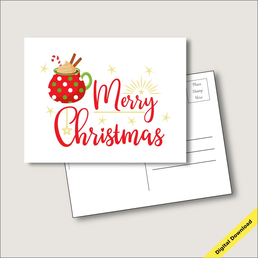 Merry Christmas Postcard Mug PNG Printable Holiday Postcard Digital ...