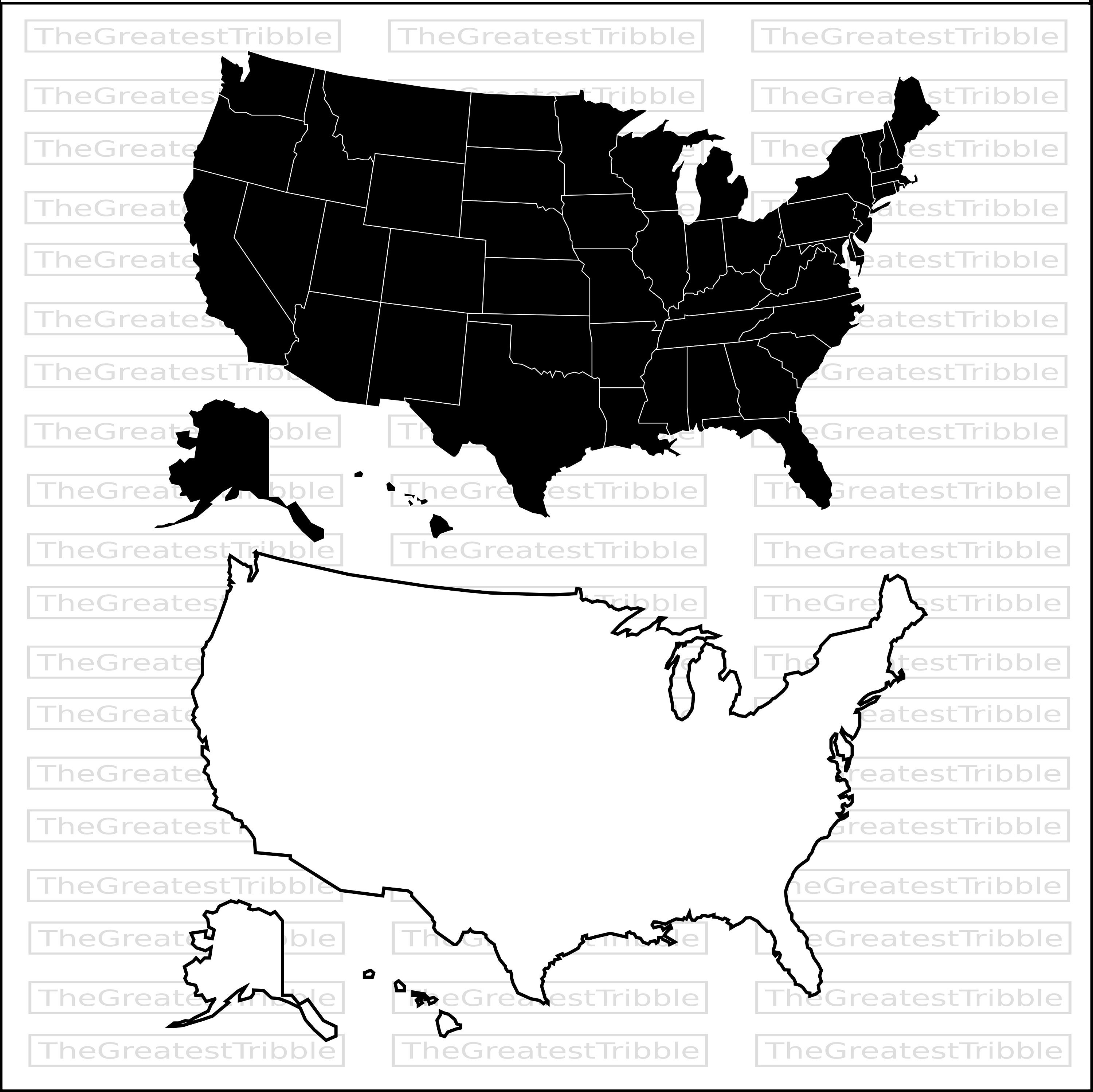 US States Map, Hawaii Alaska, Vector Clip Art (digital Download) - Etsy