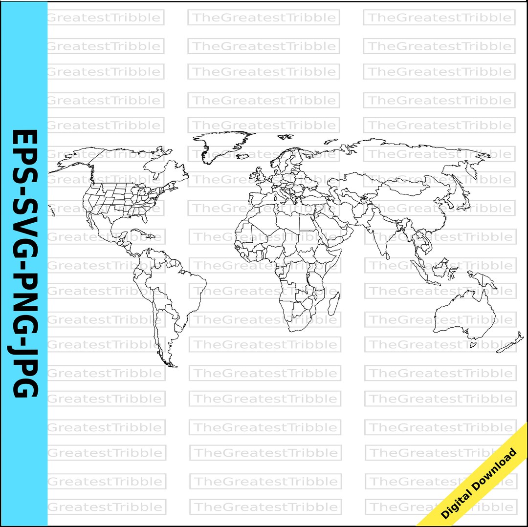 Outline World Map With Countries and US States (digital Download) - Etsy