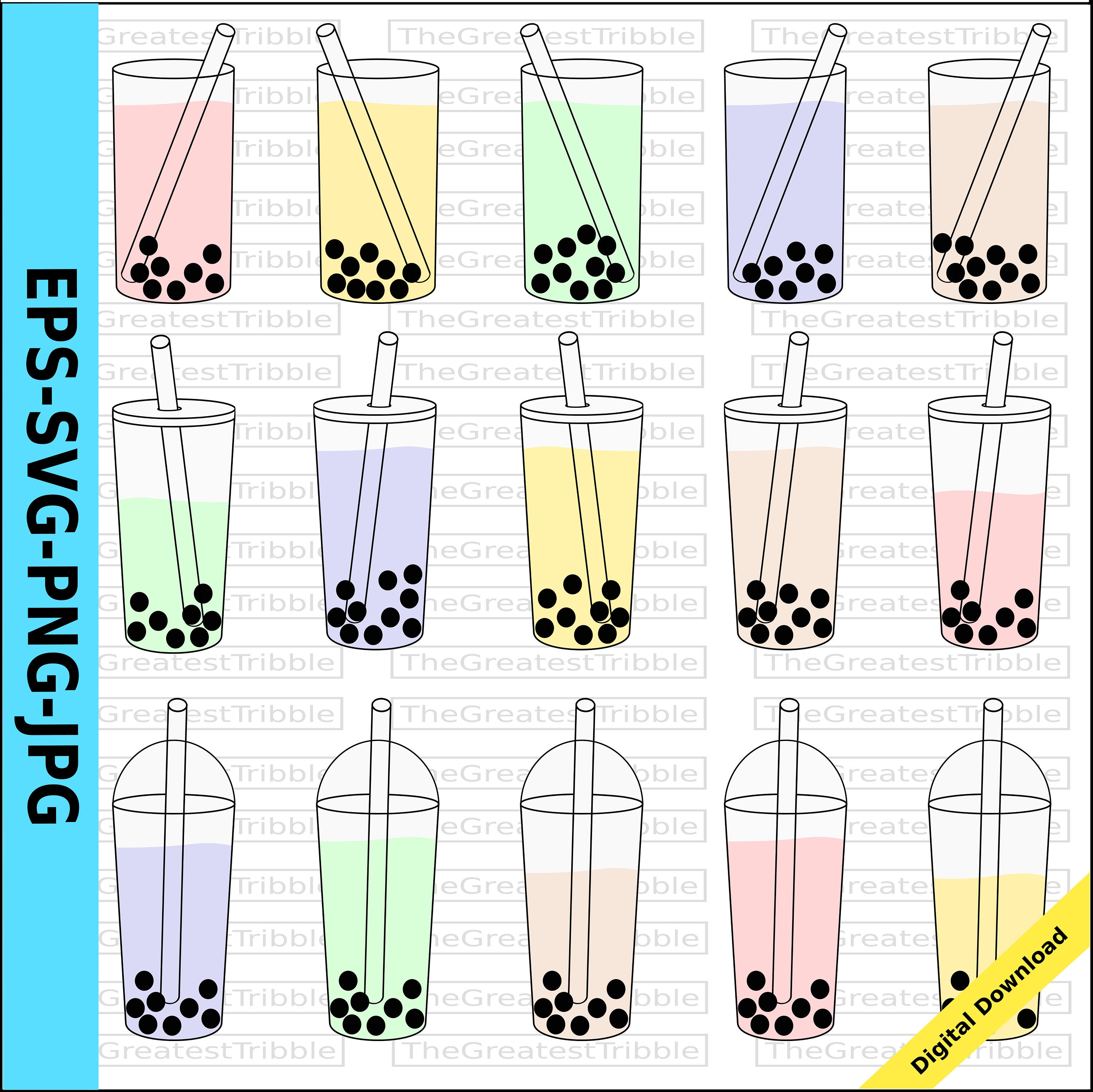 Bubble Tea Eps Svg Png Jpg Boba Tea Digital Download Printable Simple ...