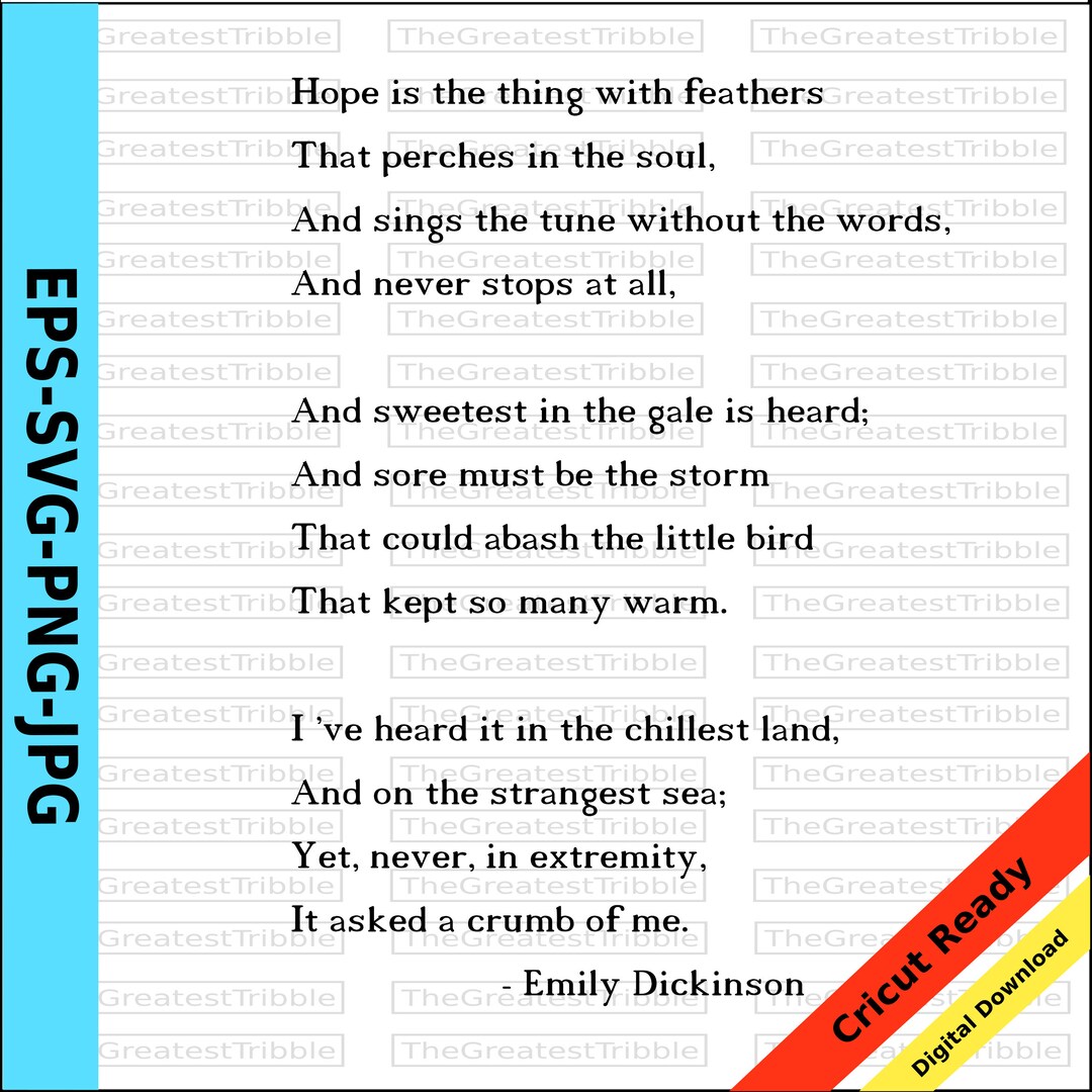 Hope is the Thing With Feathers Emily Dickinson Poem Vector Emily ...