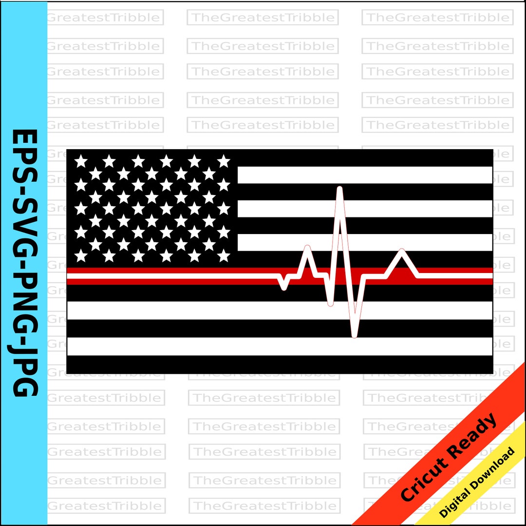 Thin Red on White Line United States Flag EKG Eps Svg Png Jpg Vector ...