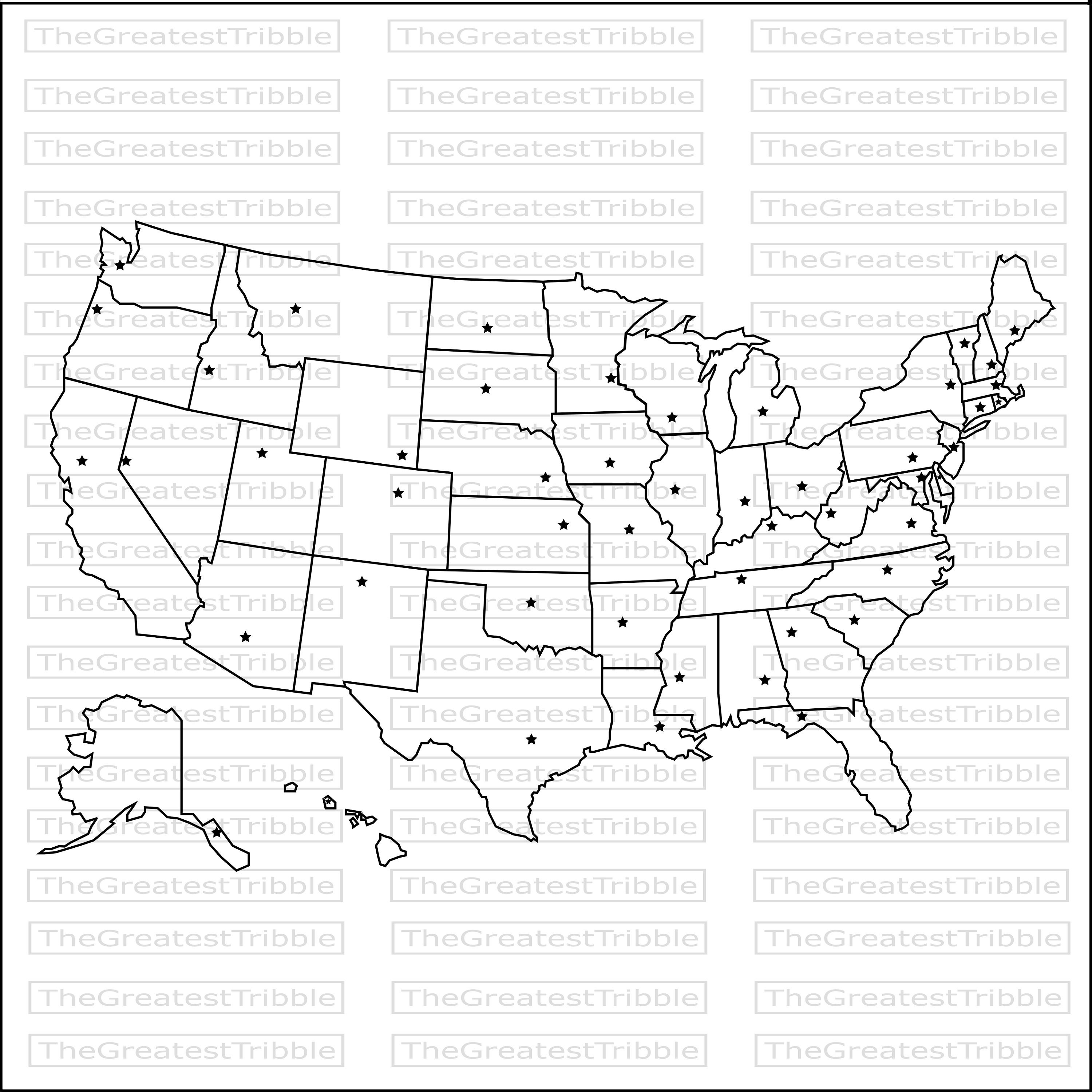 US States Map With State Capitals Eps Svg Png Jpg Vector Graphic Clip ...