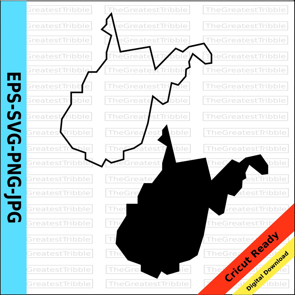 West Virginia State Map Eps Svg Png Jpg Vector Graphic Clip | Etsy