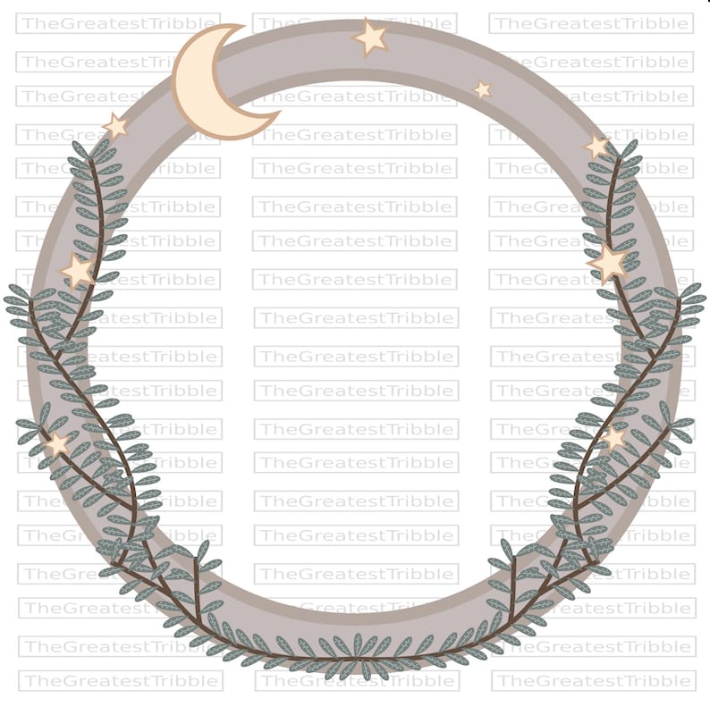 Moon and Stars Wreath Badge Crest Emblem Insignia SVG PNG JPG - Etsy