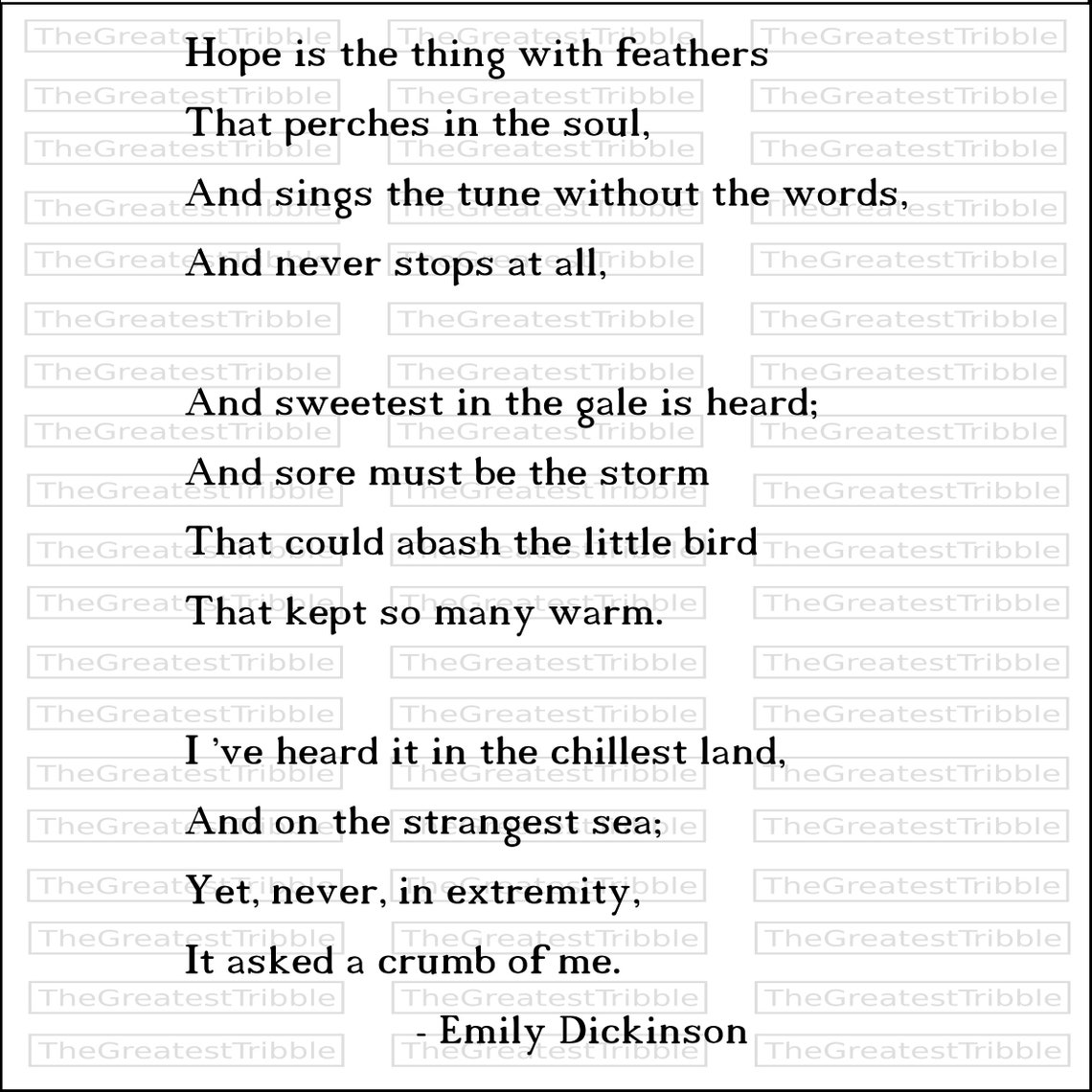 Hope is the thing with feathers Emily Dickinson Poem Vector | Etsy