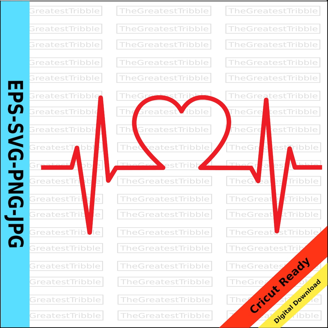 Heart EKG Clip Art Eps Svg Png Jpg Valentine Heart Digital Download ...