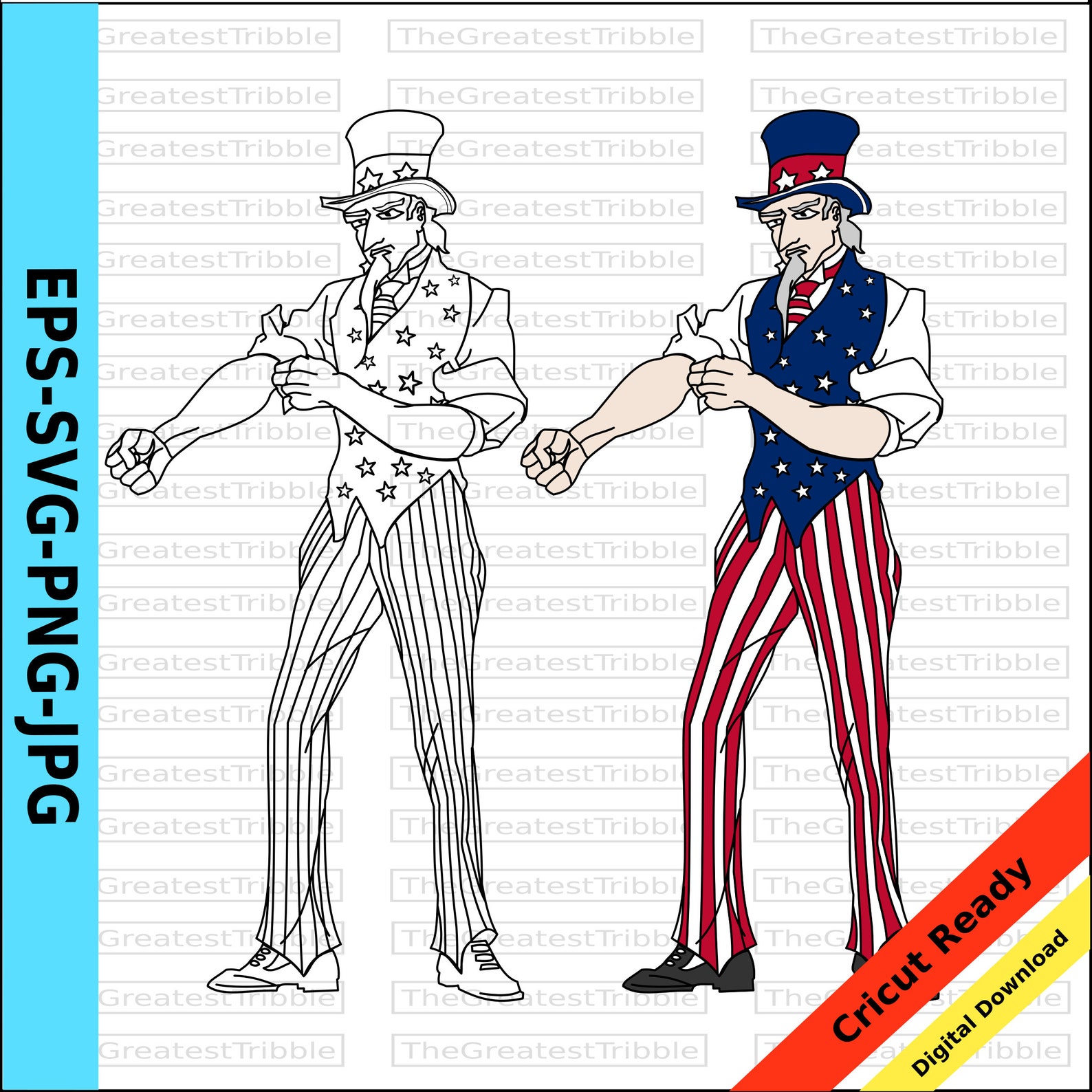 Uncle Sam Outline Uncle Sam Fighting USA Presidents Day Eps | Etsy