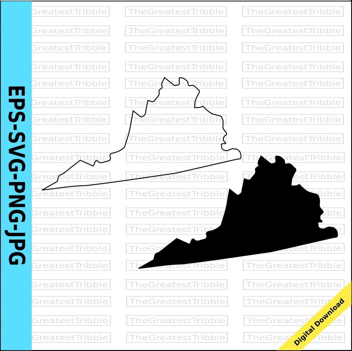 Virginia State Map eps svg png jpg Vector Graphic Clip Art | Etsy