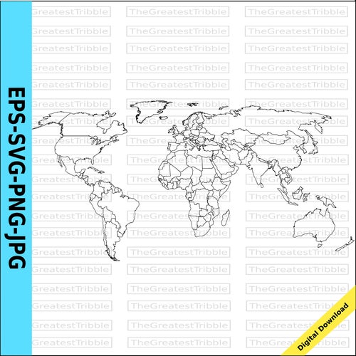 World Map World Countries Map Eps Svg Png Jpg Vector Graphic - Etsy India