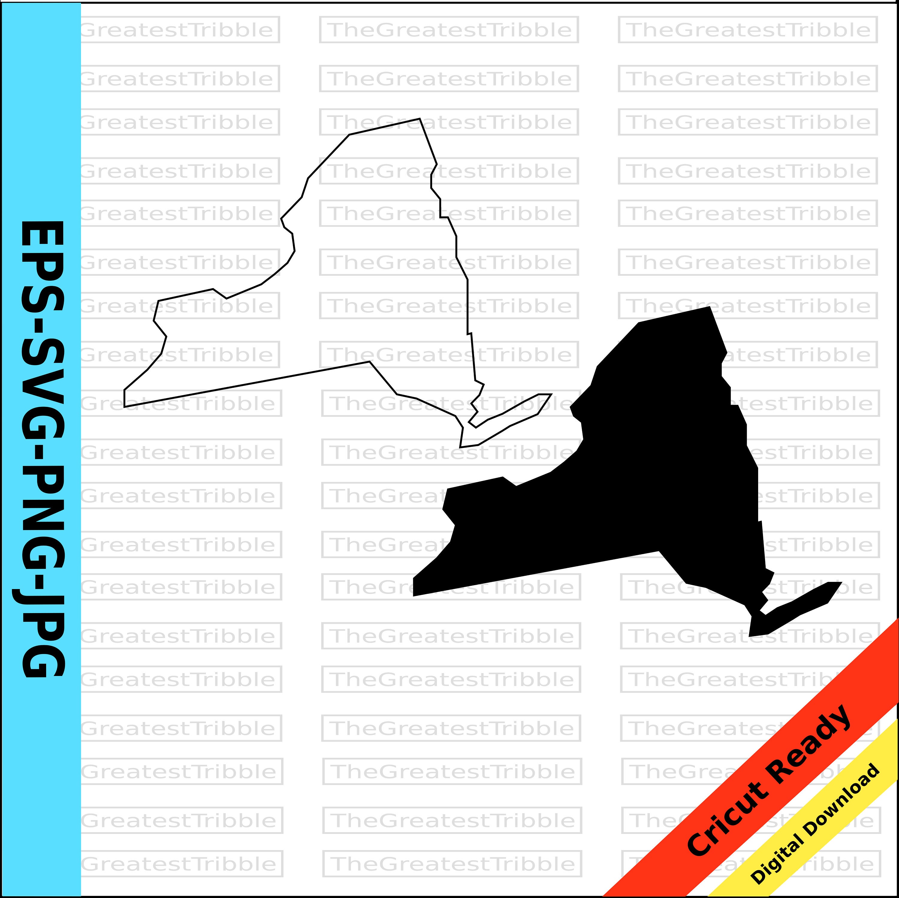 New York State Map svg png jpg eps Vector Graphic Clip Art New | Etsy