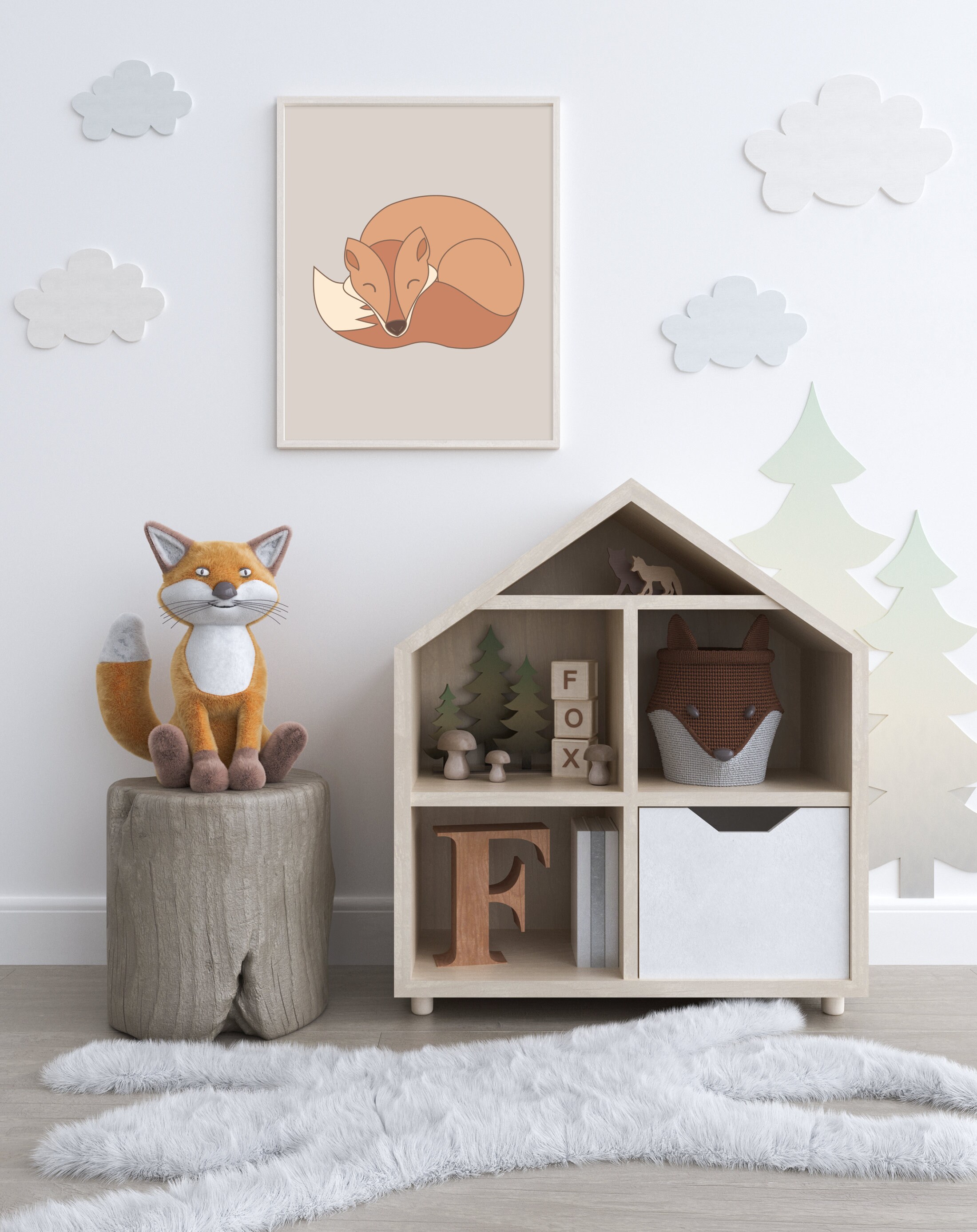 Sleeping Fox Poster Cute Nursery Room Decoration Kids Cute | Etsy
