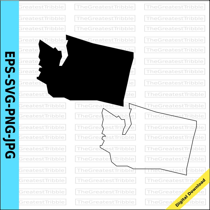 Washington State Map svg png jpg eps Vector Graphic Clip Art | Etsy