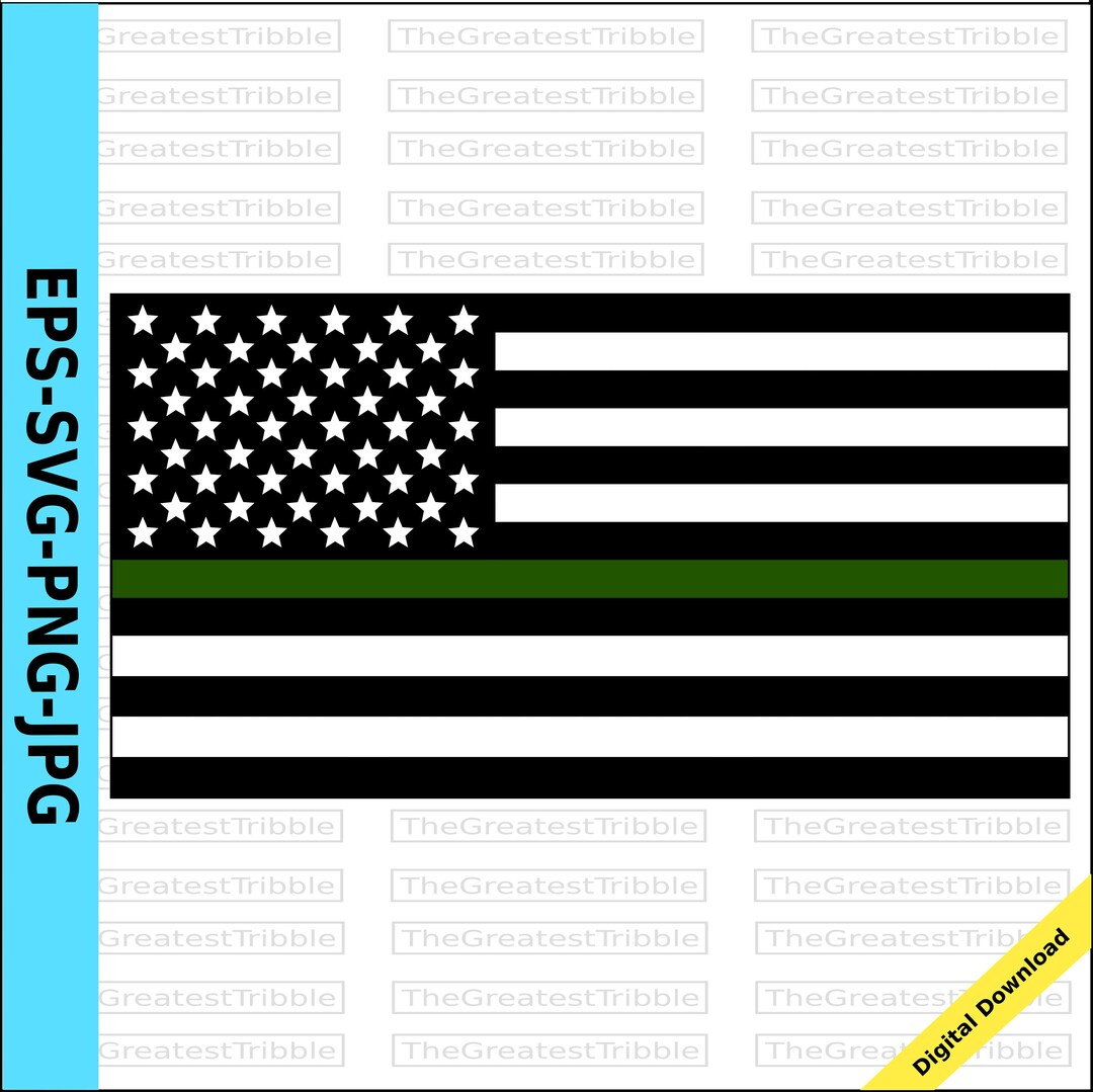 Thin Green Line United States Flag Eps Svg Png Jpg Vector Graphic Clip ...