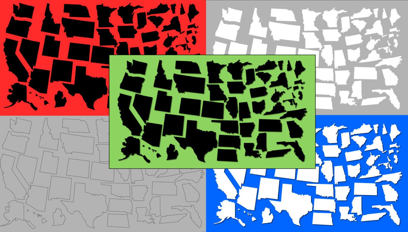 US States Clip Art 50 States Outline Silhouette Drop Shadow | Etsy