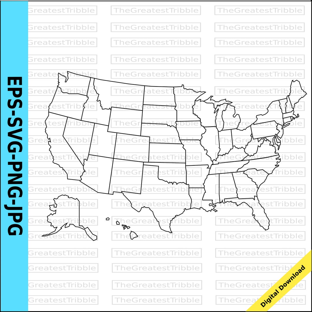 US States Map Eps Svg Png Jpg Vector Graphic Clip Art, Silhouette ...