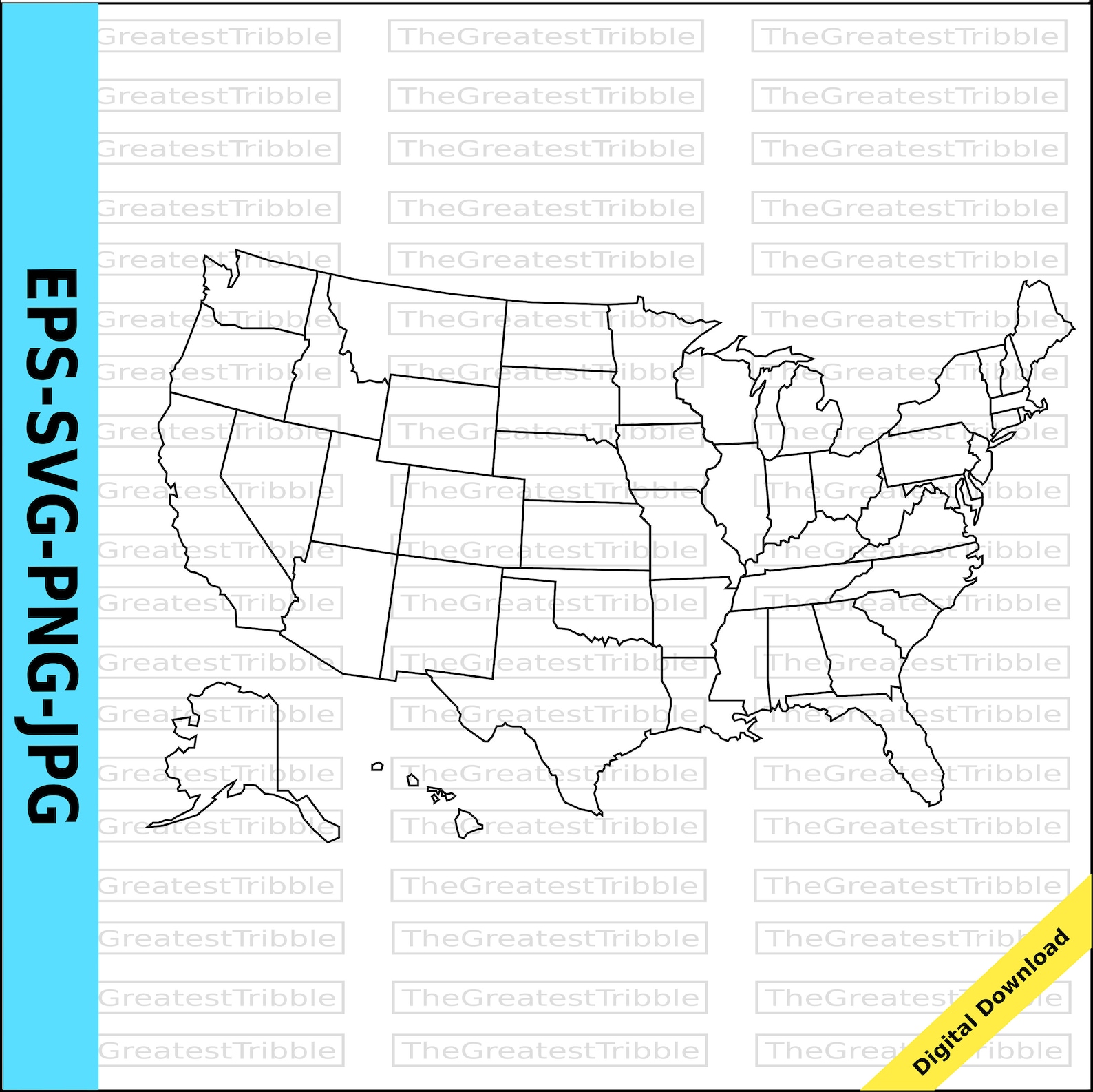 US States Map Eps Svg Png Jpg Vector Graphic Clip Art - Etsy