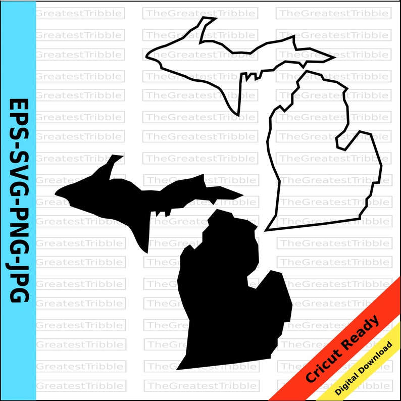 Michigan State Map Svg Png Jpg Eps Vector Graphic Clip Art Michigan ...