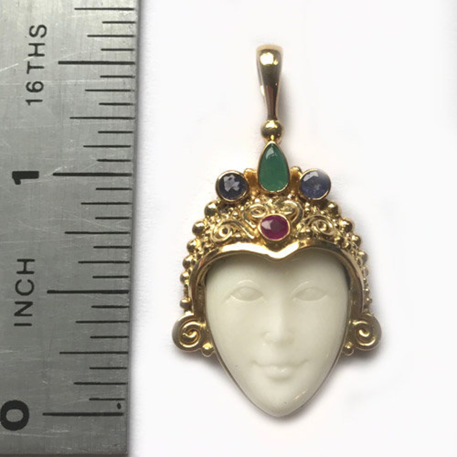18K GOLD Offerings Sajen Goddess Pendant With Ruby, Emerald and ...