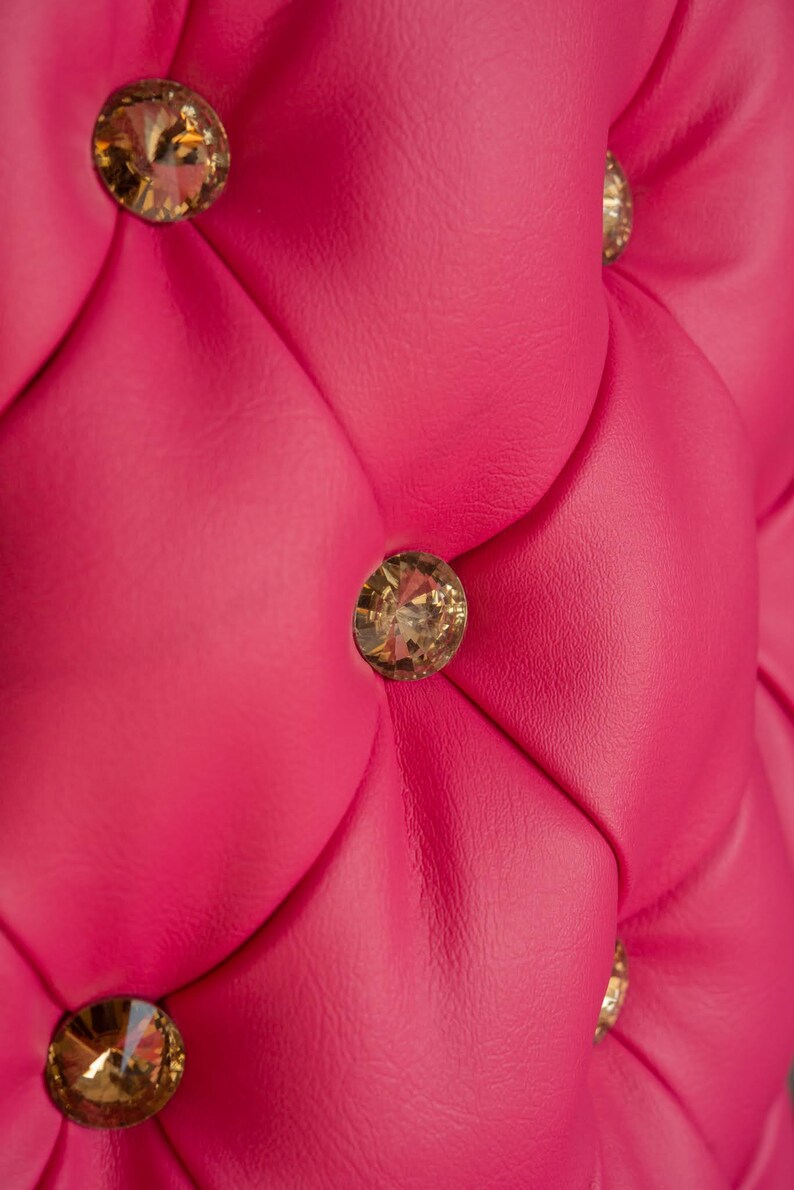 Hot Pink Faux Leather Circle Borne Settee Banquette Tufted With Gold ...
