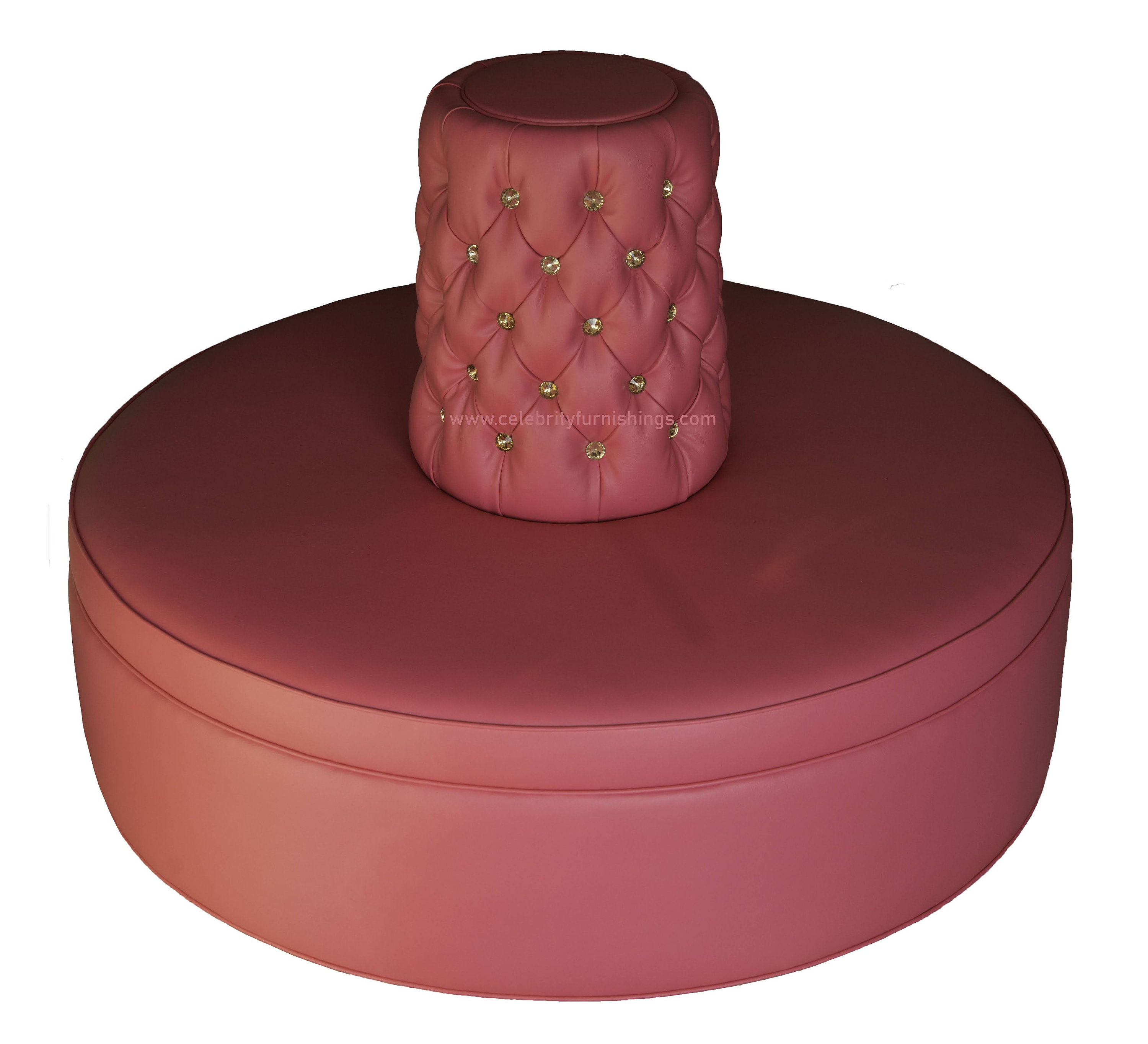 Hot Pink Faux Leather Circle Borne Settee Banquette Tufted With Gold ...