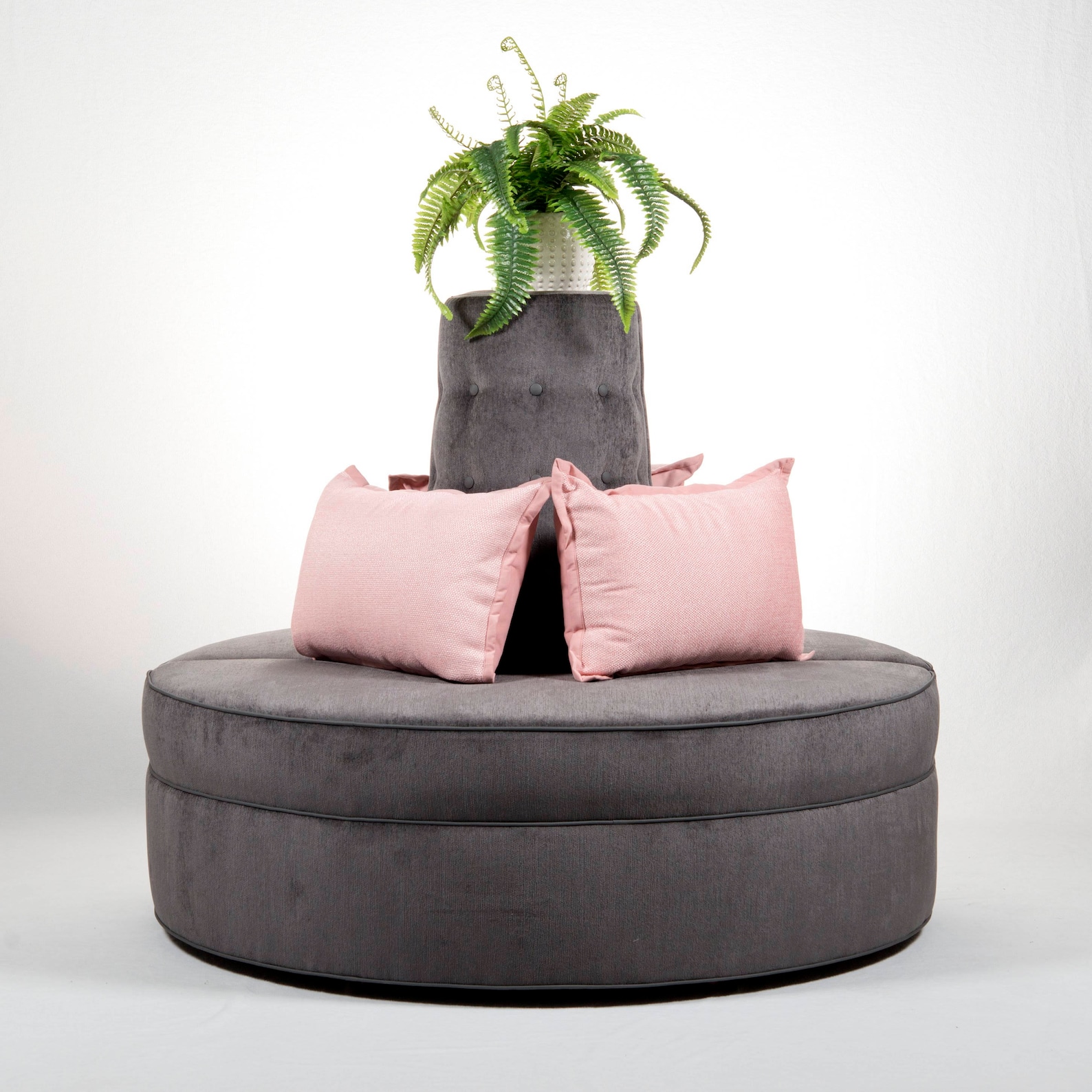 Round Banquette Couch Lobby Sofa in Gray Chenille Fabric Modern Design ...