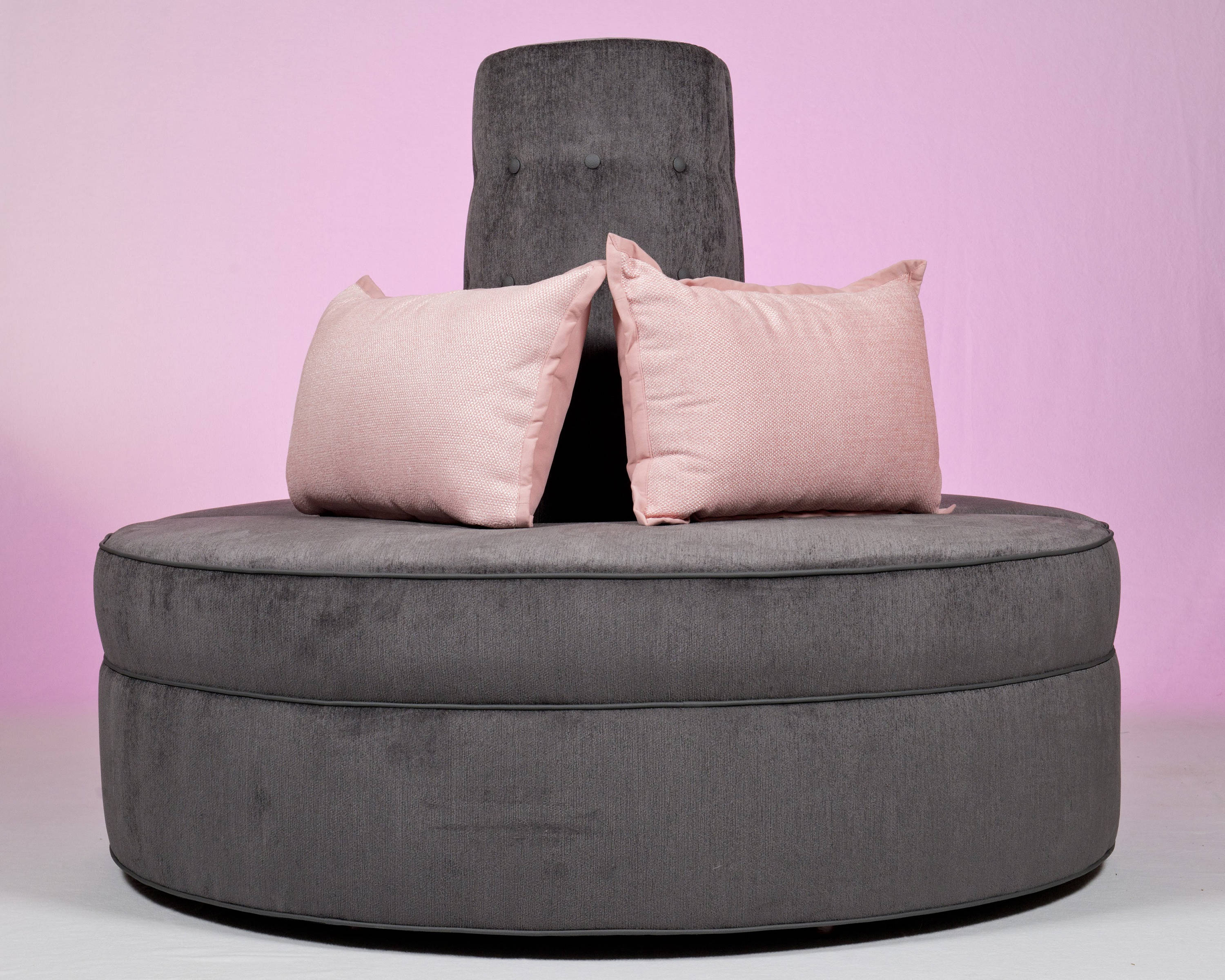 Round Banquette Couch Lobby Sofa in Gray Chenille Fabric Modern Design ...