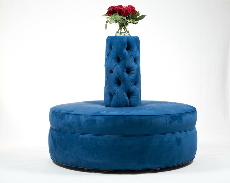 Round Ottoman Royal Blue Passion Suade Tufted Cone Circle Round Settee ...