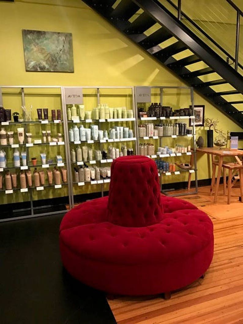 Round Bench in Pink Velvet for a Hair, Beauty Salon Living Room Decor ...