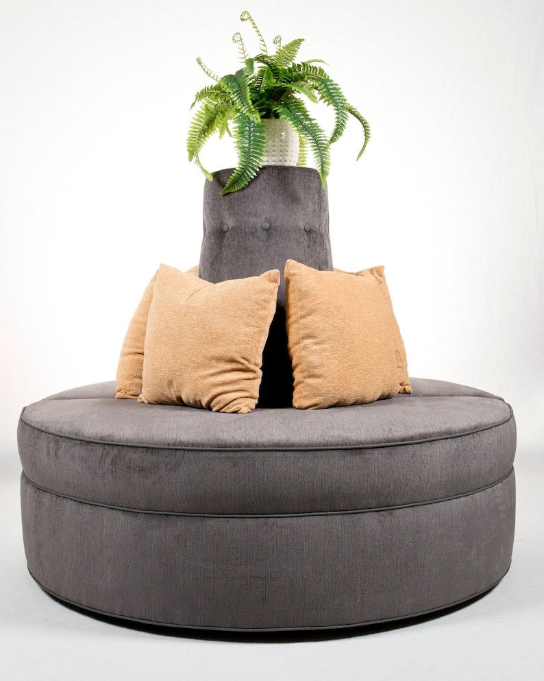 Round Banquette Couch Lobby Sofa in Gray Chenille Fabric Modern Design ...
