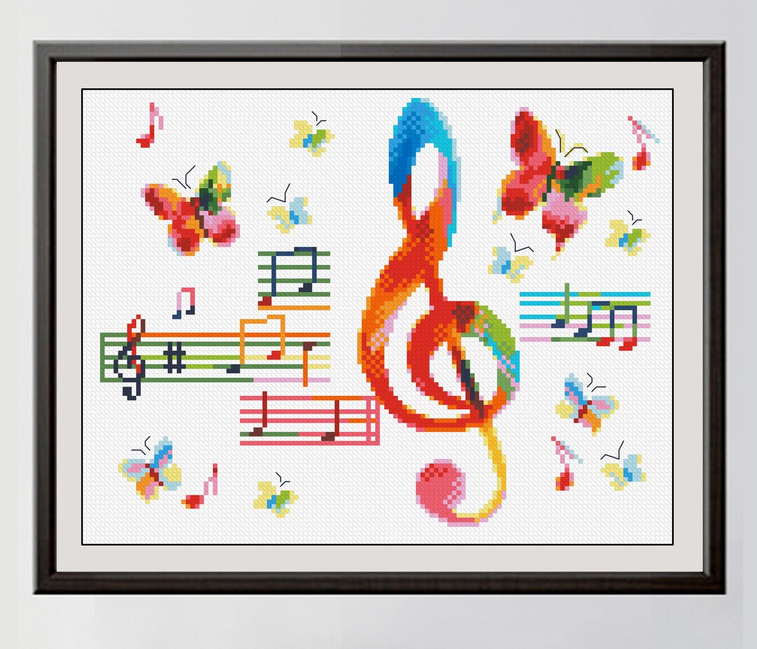 Watercolor Musical Notes Cross Stitch Pattern Rainbow Cross Stitch ...