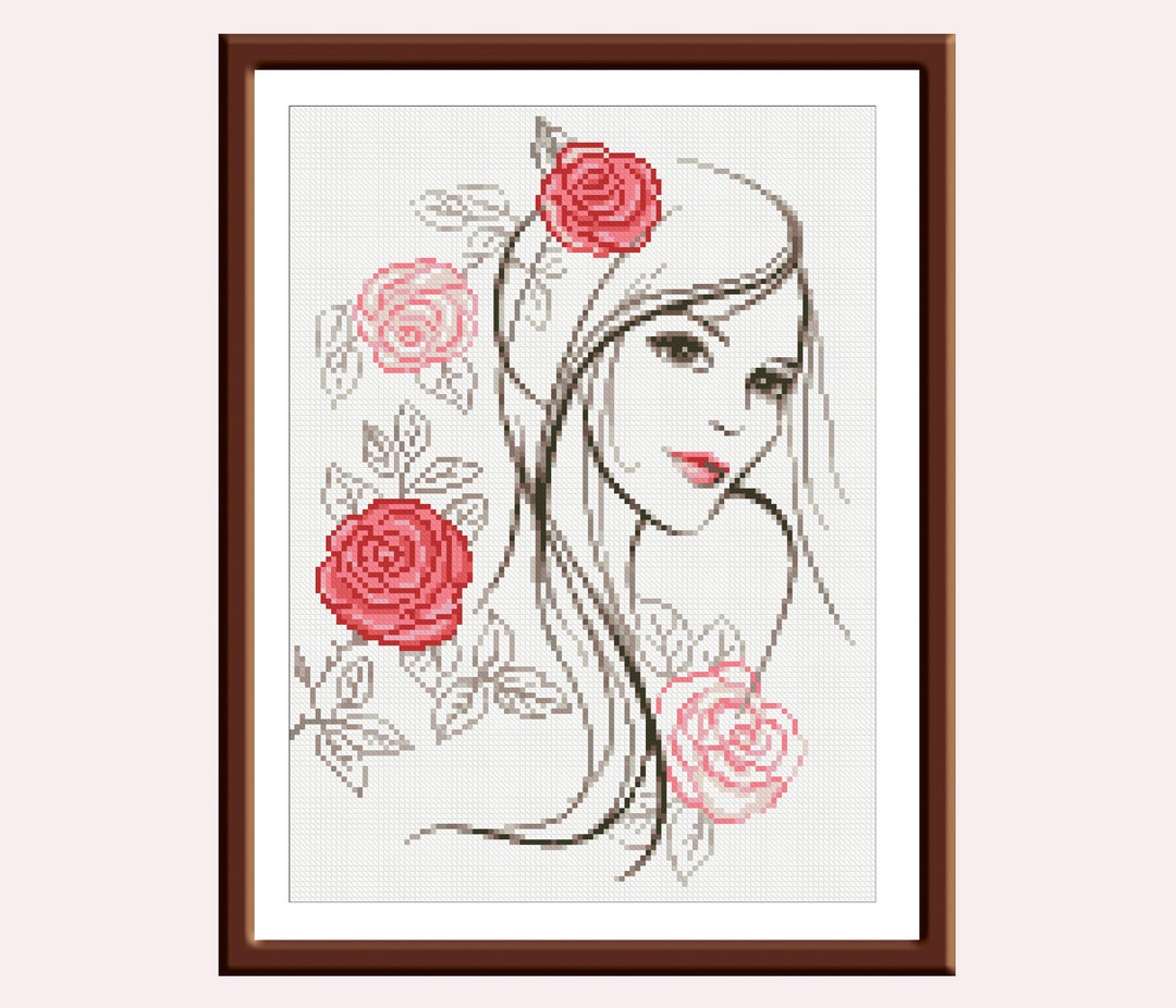 Modern Cross Stitch Pattern Girl Cross Stitch Flower Cross Stitch ...